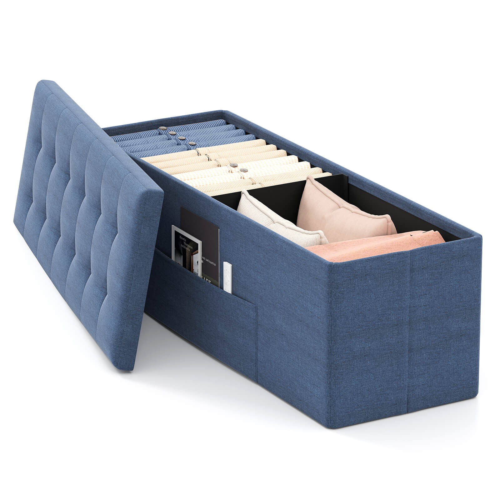GETHFS 43" Folding Storage Ottoman Bench with Removable Divider & Side ...