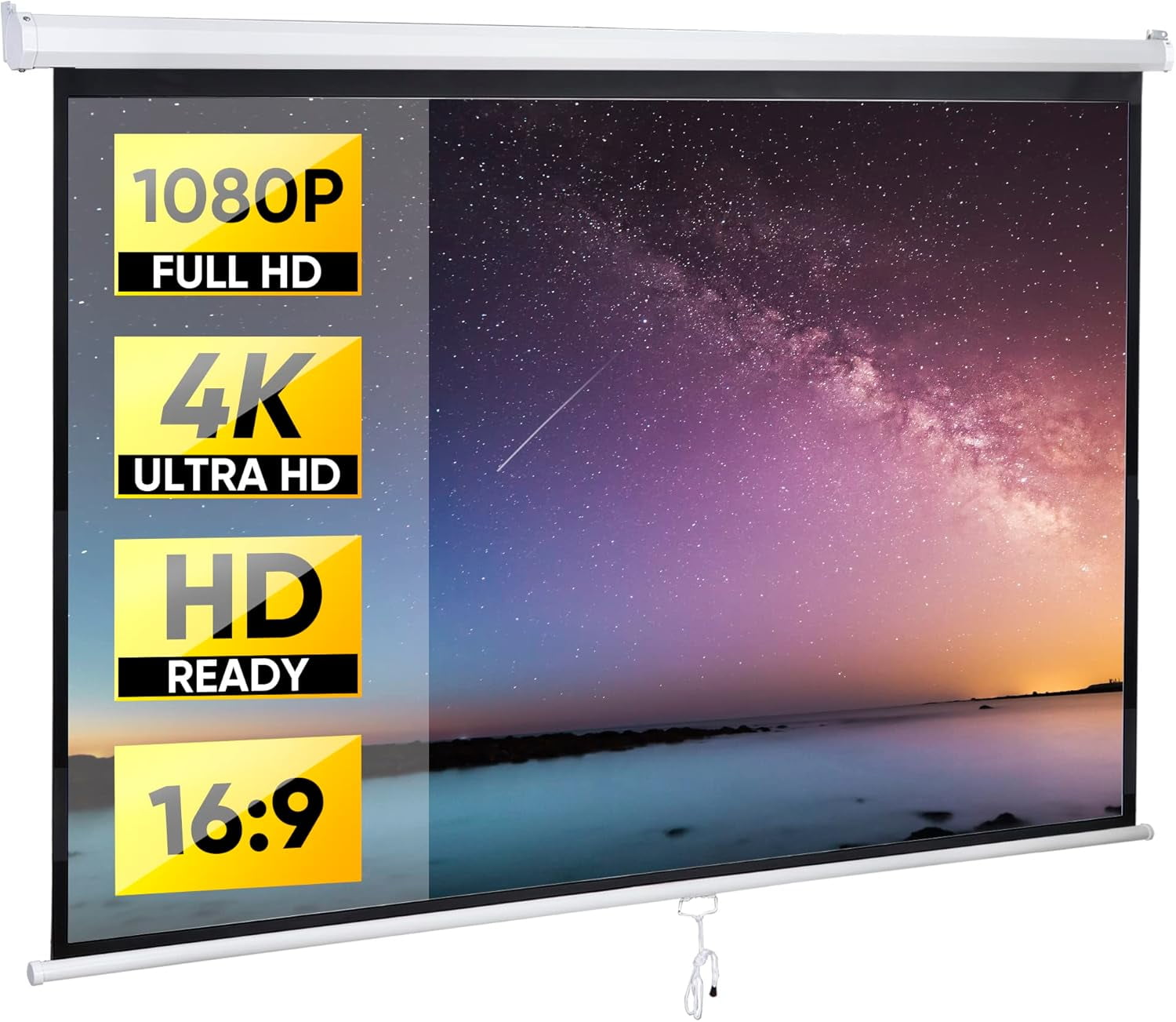 GETHFS Projector Screen Pull Down 80 Inch 16:9 HD Projection Screen ...