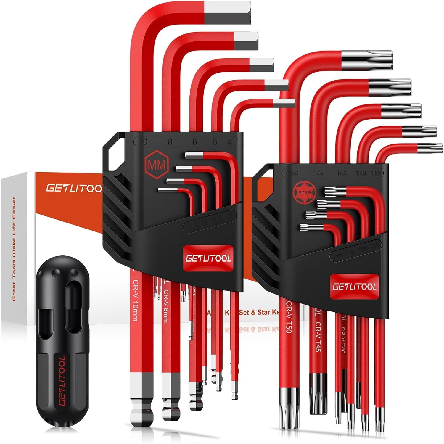 GETLITOOL 18Pcs Allen Key Set, Cr-V Metric Allen Wrench with T-Handle ...