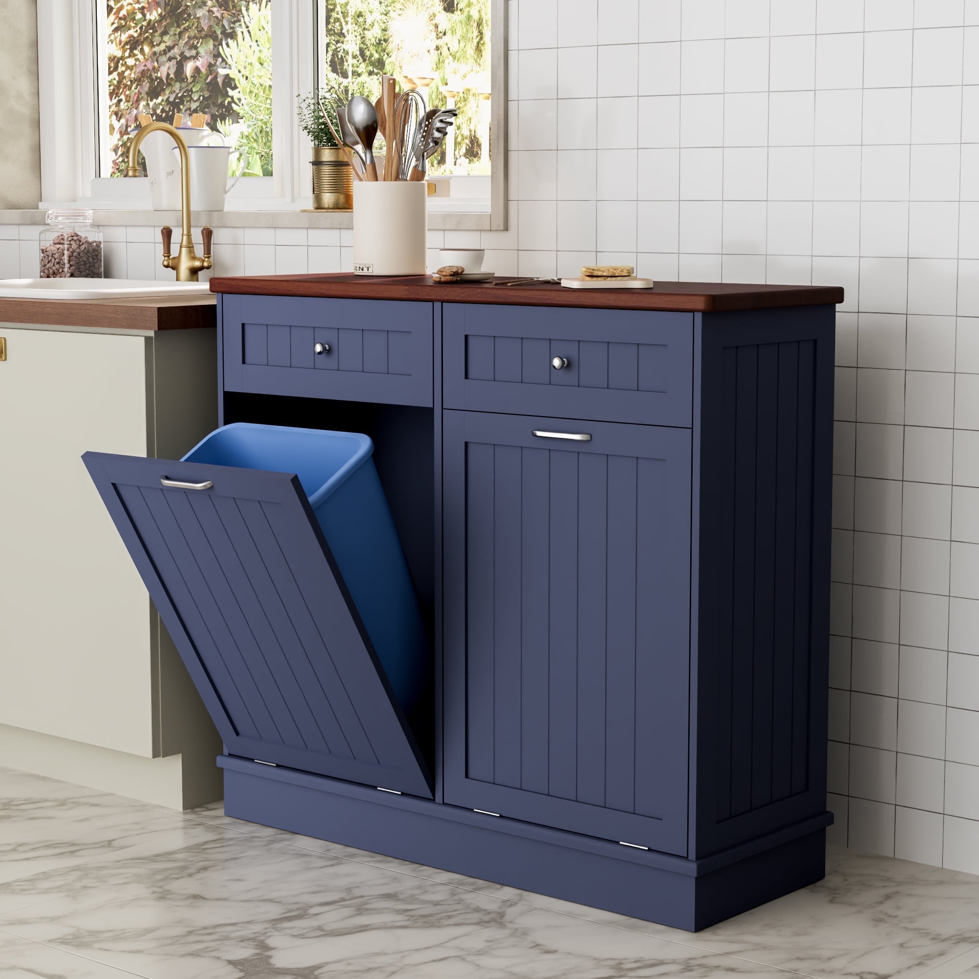GETYES Double Tilt Out Trash 20 Gallon Recycling Cabinet for Kitchen ...