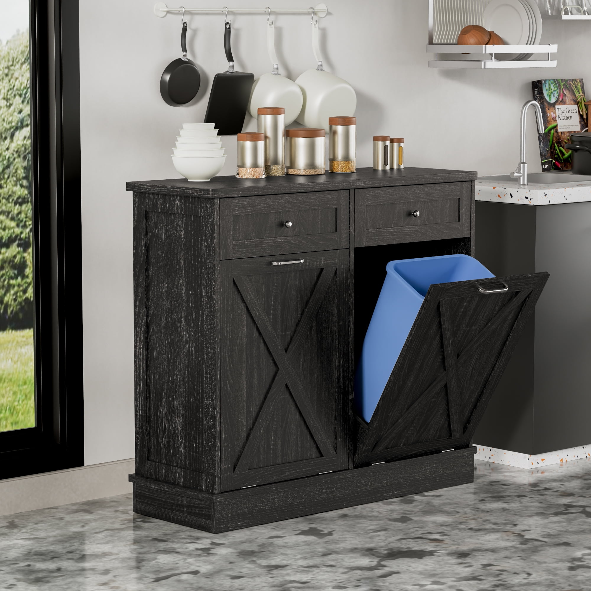 GETYES Double Tilt-Out Waste and Recycling Cabinet with Concealed ...