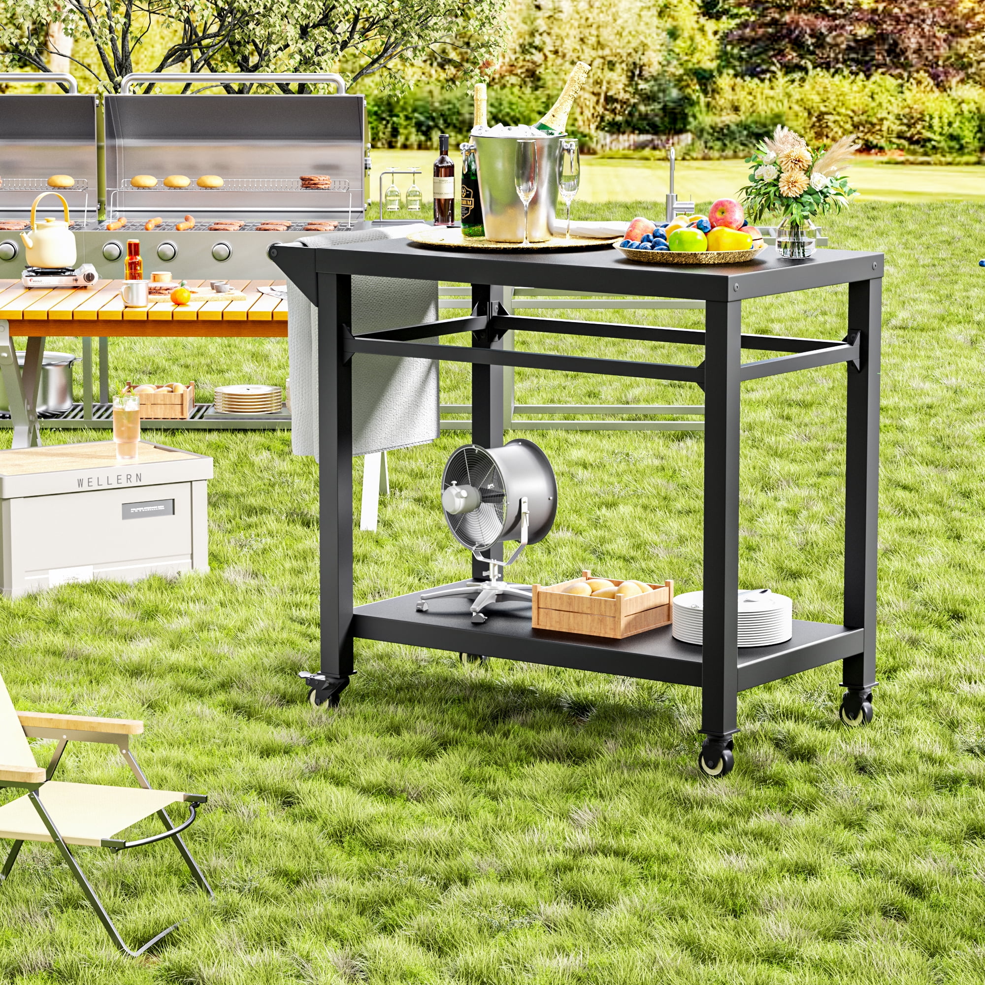 GETYES Outdoor Pizza Oven Table Cart with Waterproof Cover, Movable ...