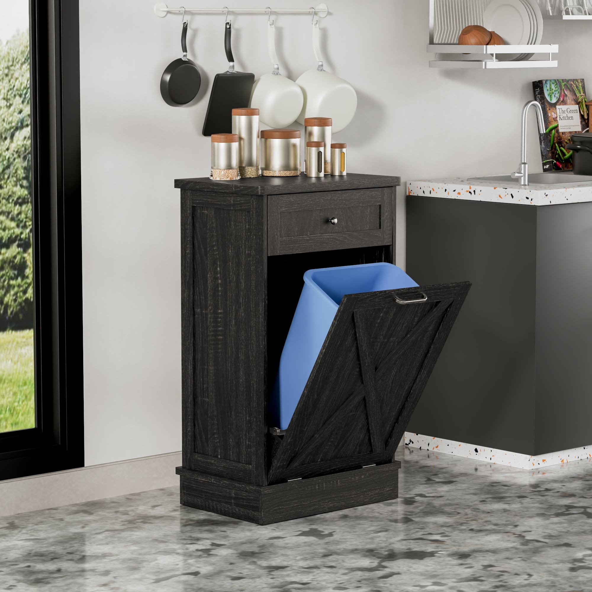 GETYES Single Tilt-Out Waste and Recycling Cabinet with Concealed ...