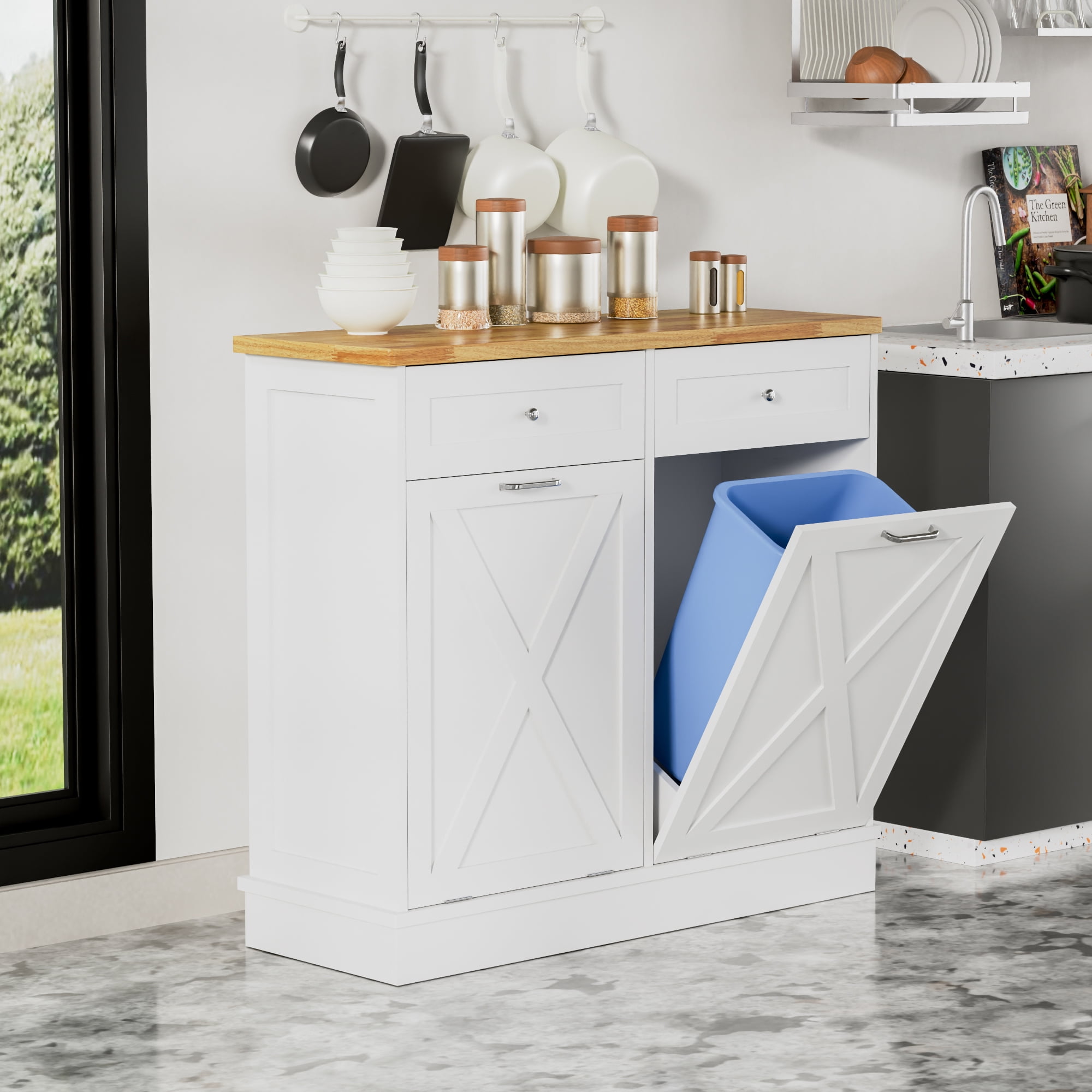 GETYES Tilt-Out Waste and Recycling Cabinet with Concealed Drawer ...