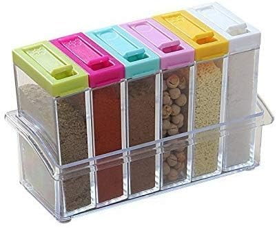 GETZET Crystal Seasoning Spice Rack 6 Lid Container Set Condiment Shelf ...