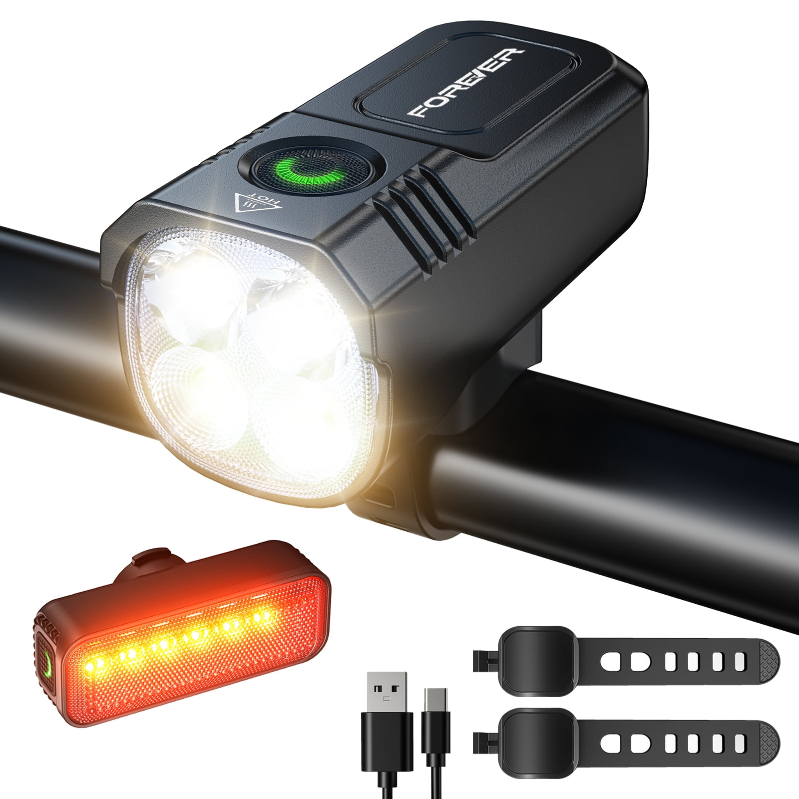 GEVSYUE 1300 Lumens Bike Lights, USB Rechargeable Bicycle Light, Super ...