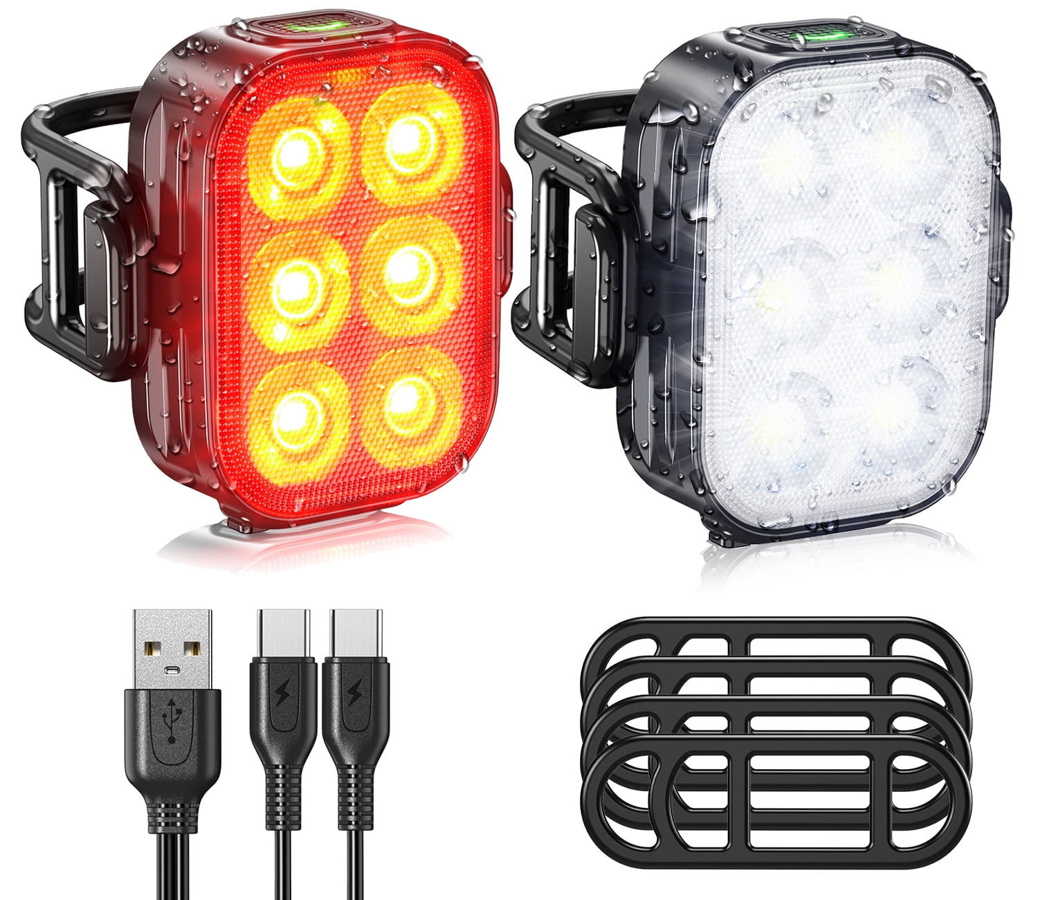 GEVSYUE Bike Light Set, USB Rechargeable Waterproof LED Bicycle Lights ...