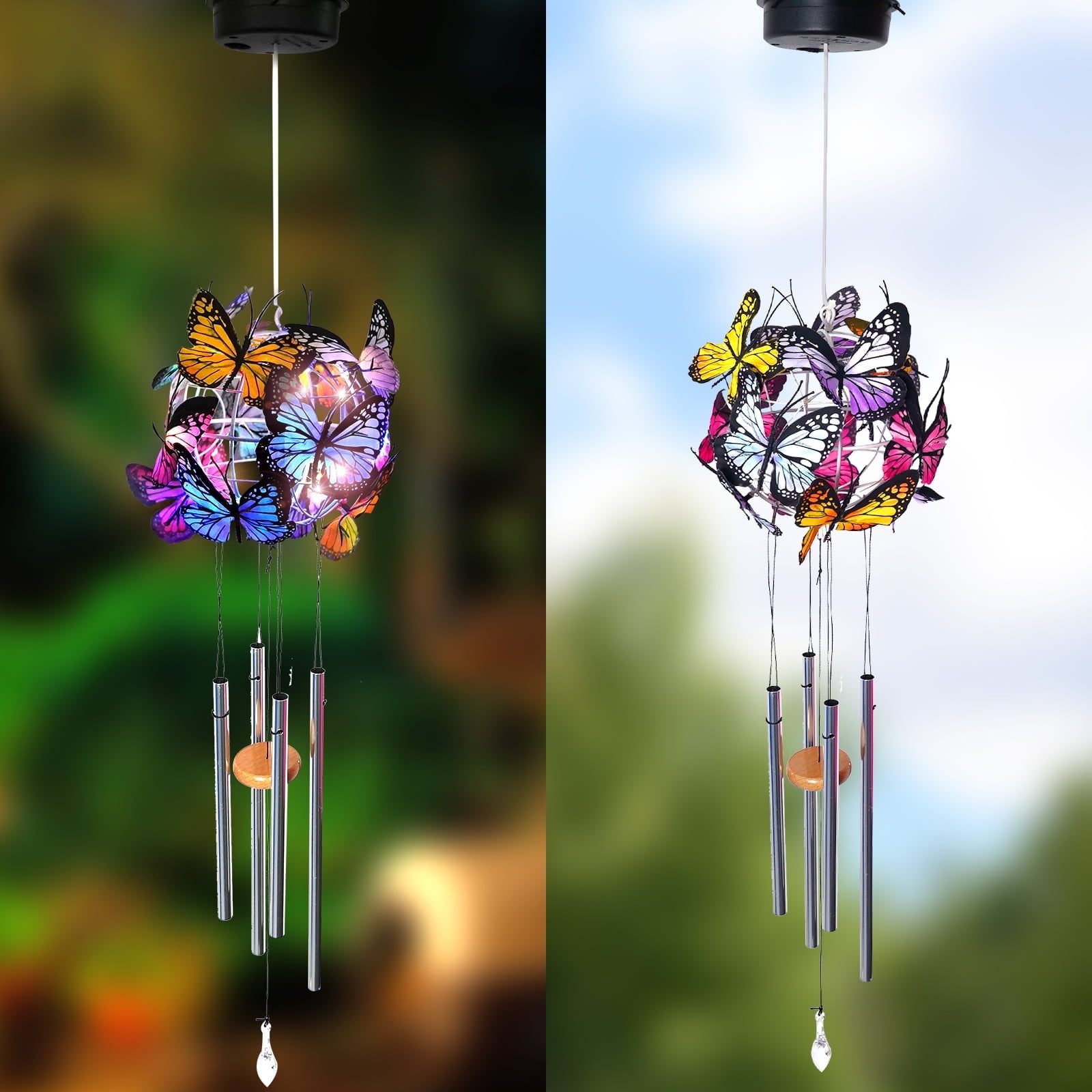 GEVSYUE Solar Butterfly Wind Chimes, Color-Changing LED Solar Wind ...