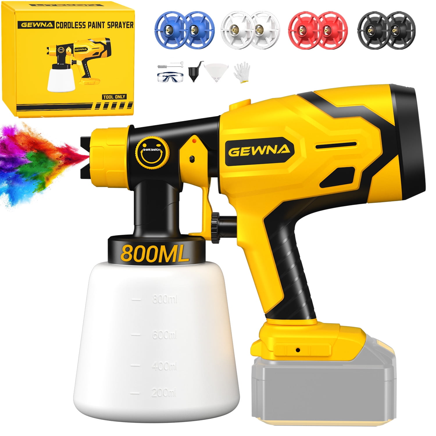 GEWNA Paint Sprayer Cordless 1000W 800ML High Power Electric Spray ...