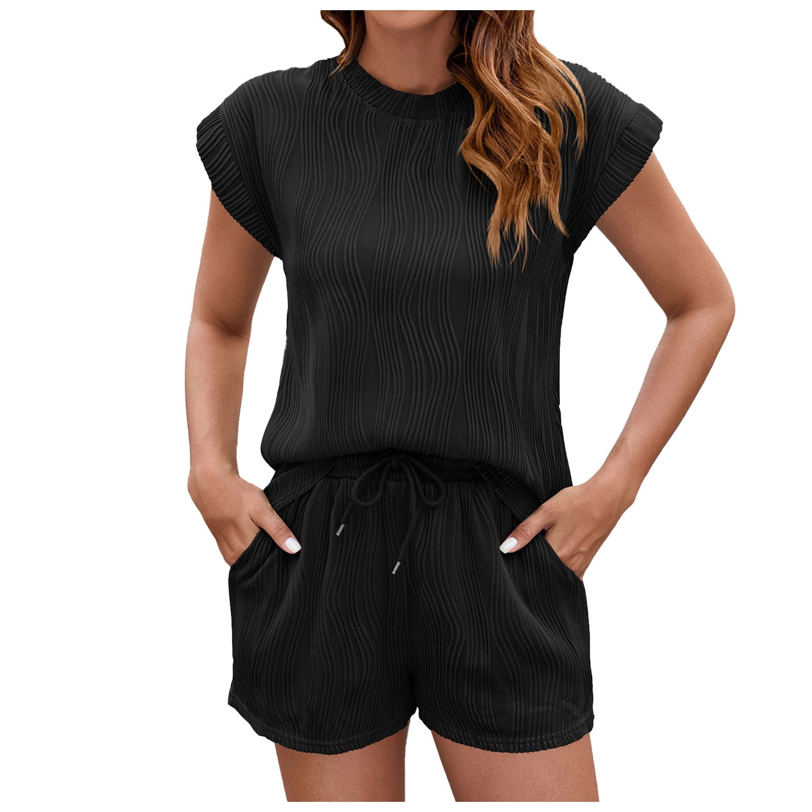 GEWSEY Biker Short Sets Women 2 Piece Outfits Ribbed Pajama Short ...