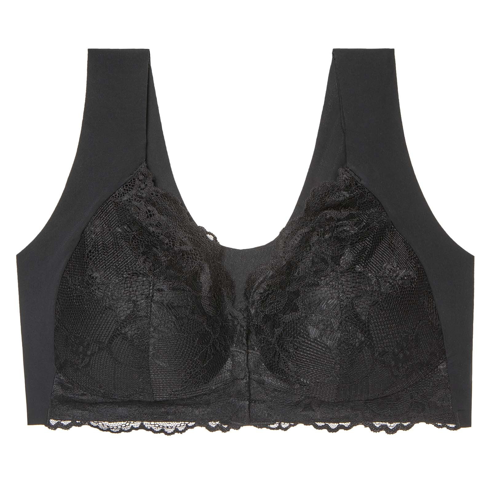 GEWSEY Full-Freedom Comfort Front Closure Bra for Women, Wireless Black ...
