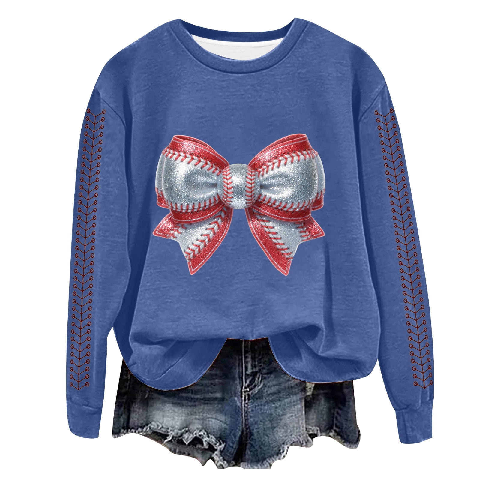 GEWSEY Game Day Sweatshirt Women Bow Graphic Crewneck Gameday Football ...