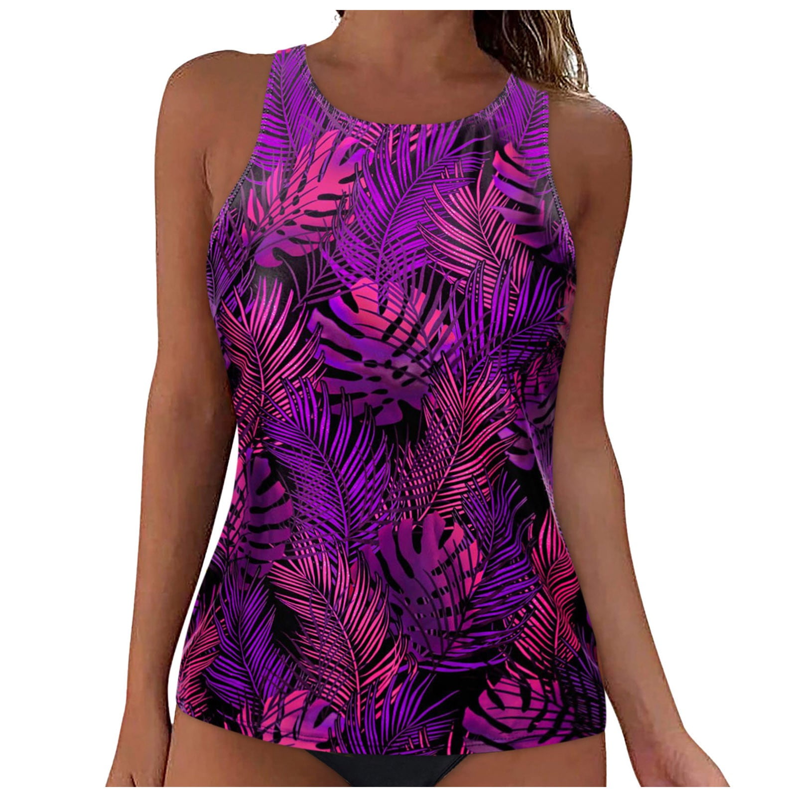 GEWSEY Tankini Tops for Women High Neck Swim Top Tummy Control Bathing ...