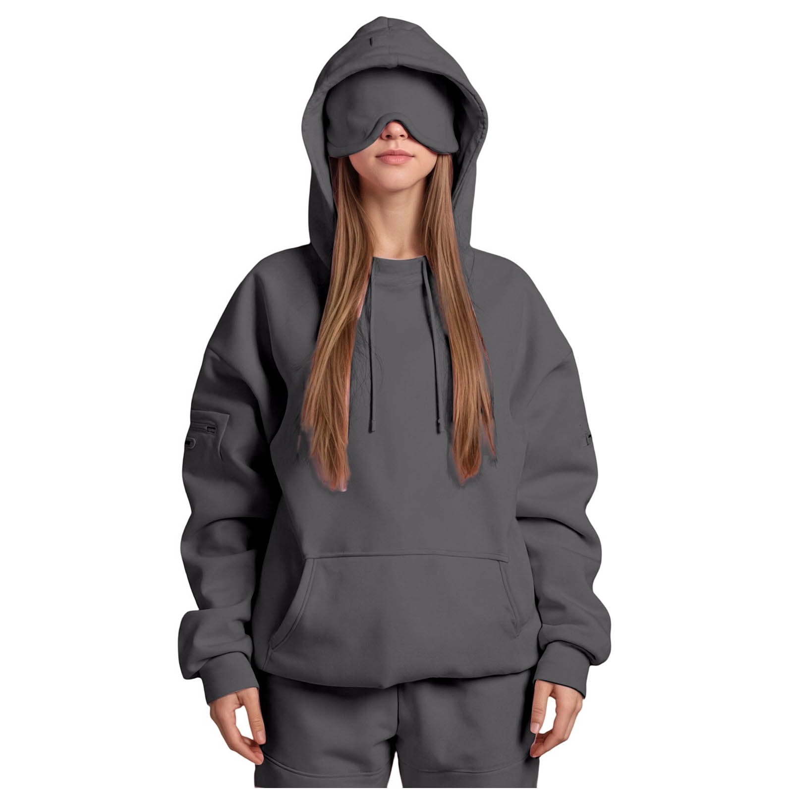 GEWSEY Hoodie with Eye Mask Built In,Comfort Airplane Mode Travel ...