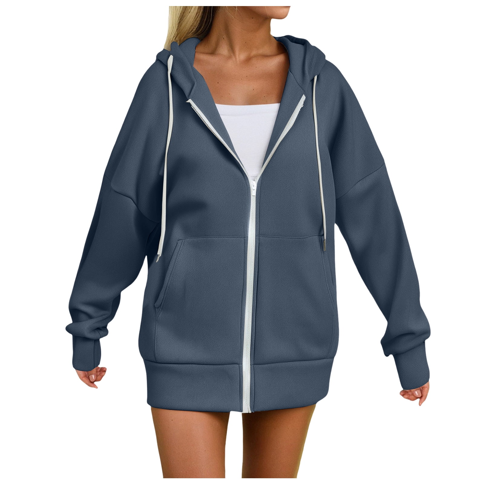 GEWSEY Hoodies for Women Full Zip Up Cropped Sweatshirt Jackets Casual ...