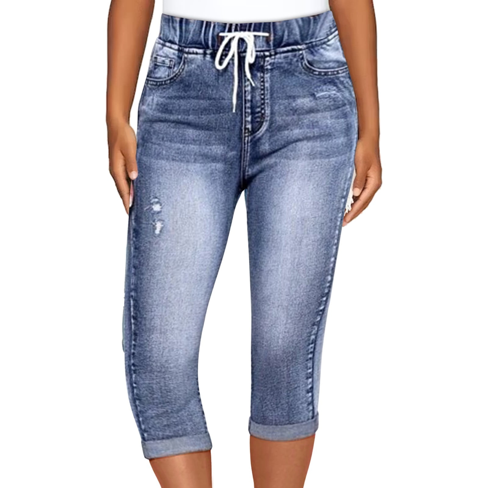 GEWSEY Jean Capri Pants for Women High Waisted Ripped Skinny Jeans ...