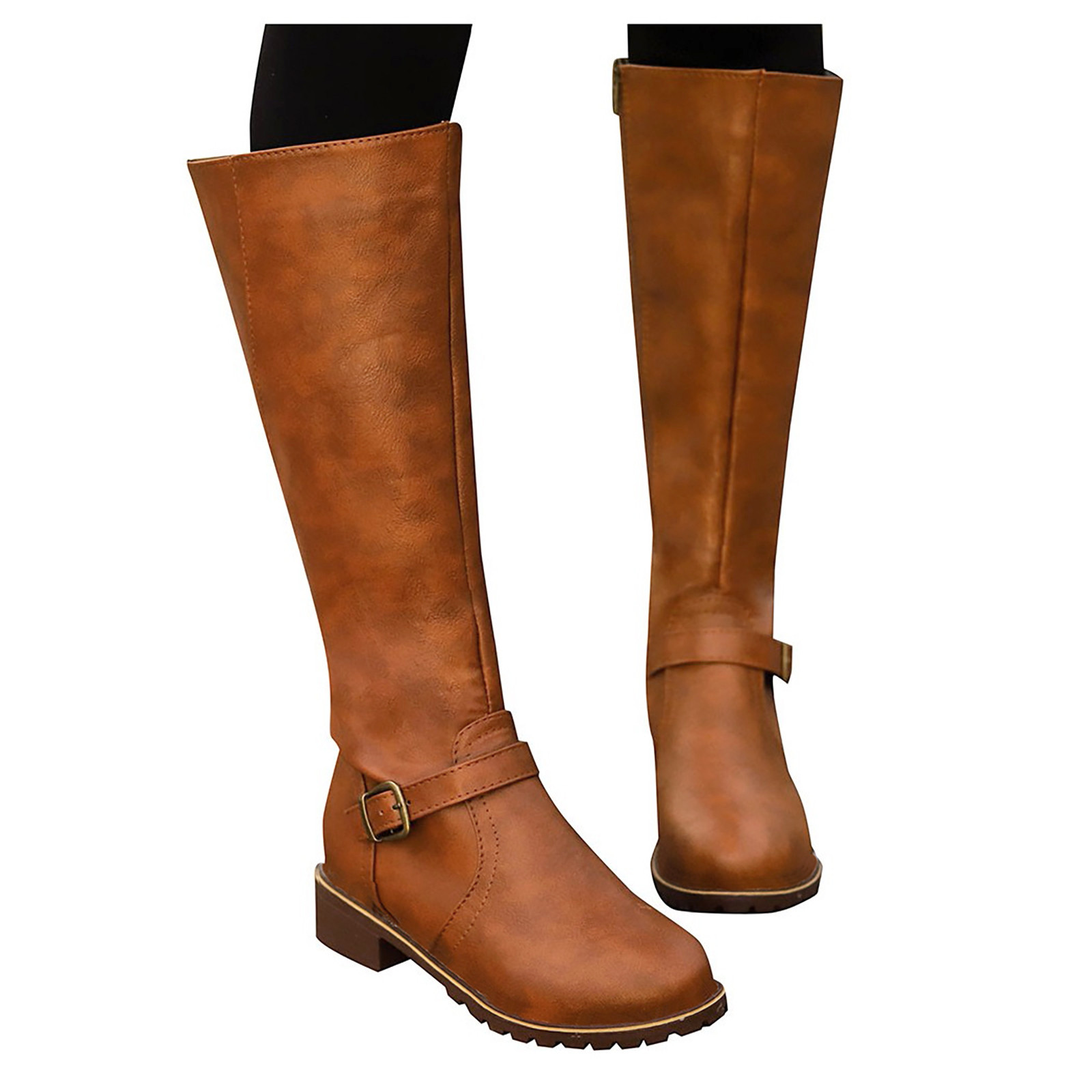GEWSEY Knee High Boots for Women Flower Bow Accent Padded Almond Toe ...