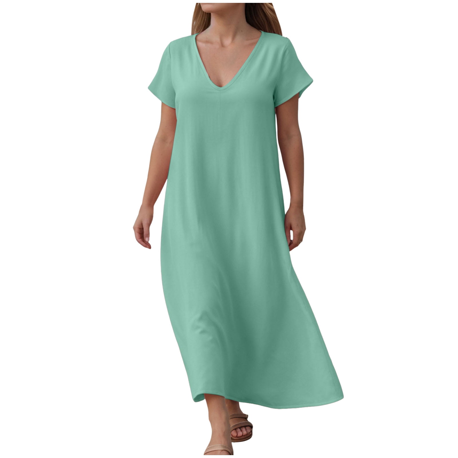 GEWSEY Linen Dresses for Women 2025 Trendy Vneck Long Maxi Dress Flowy ...