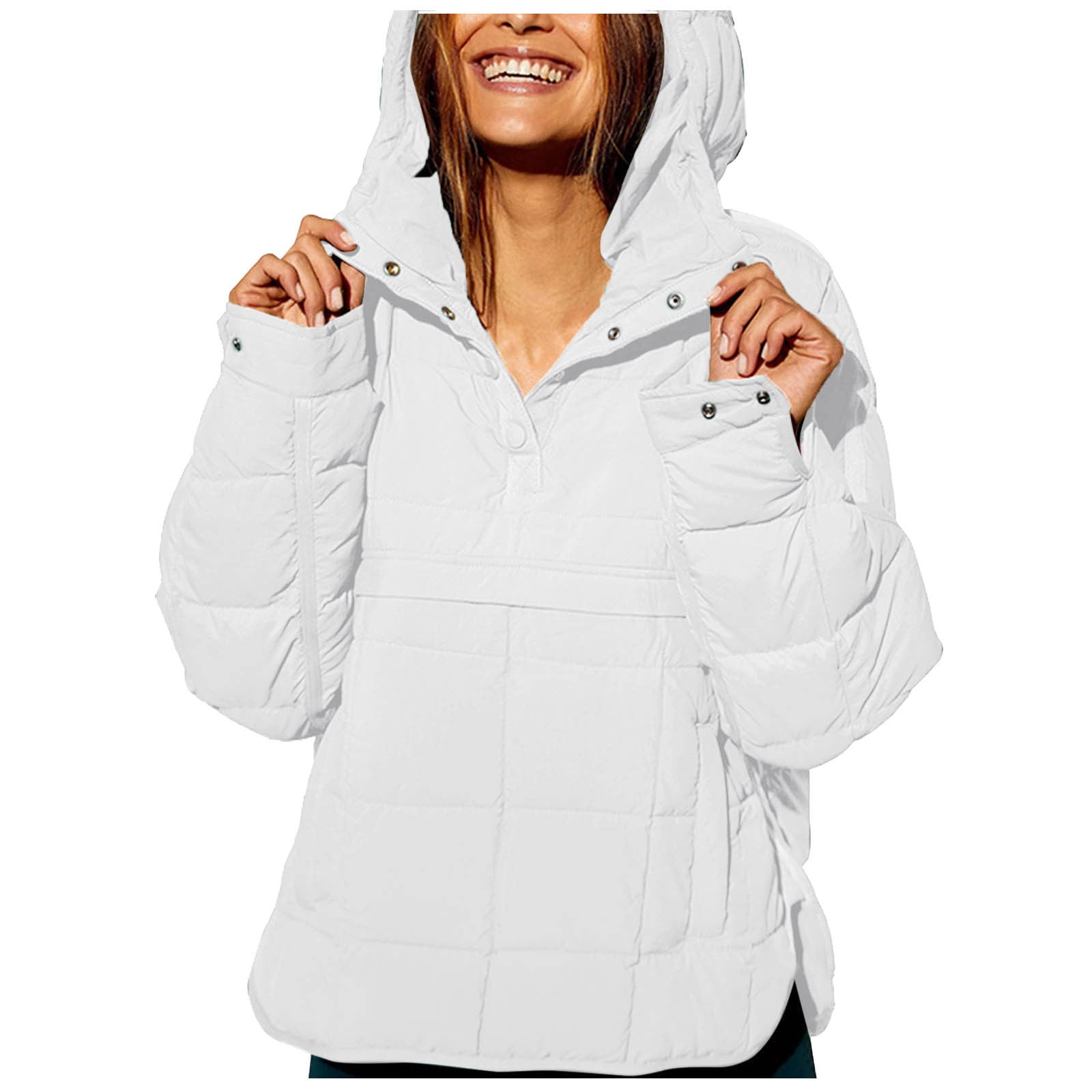 GEWSEY Quilted Puffer Jacket Womens with Hood Packable Pullover Jacket Lightweight Oversized ...
