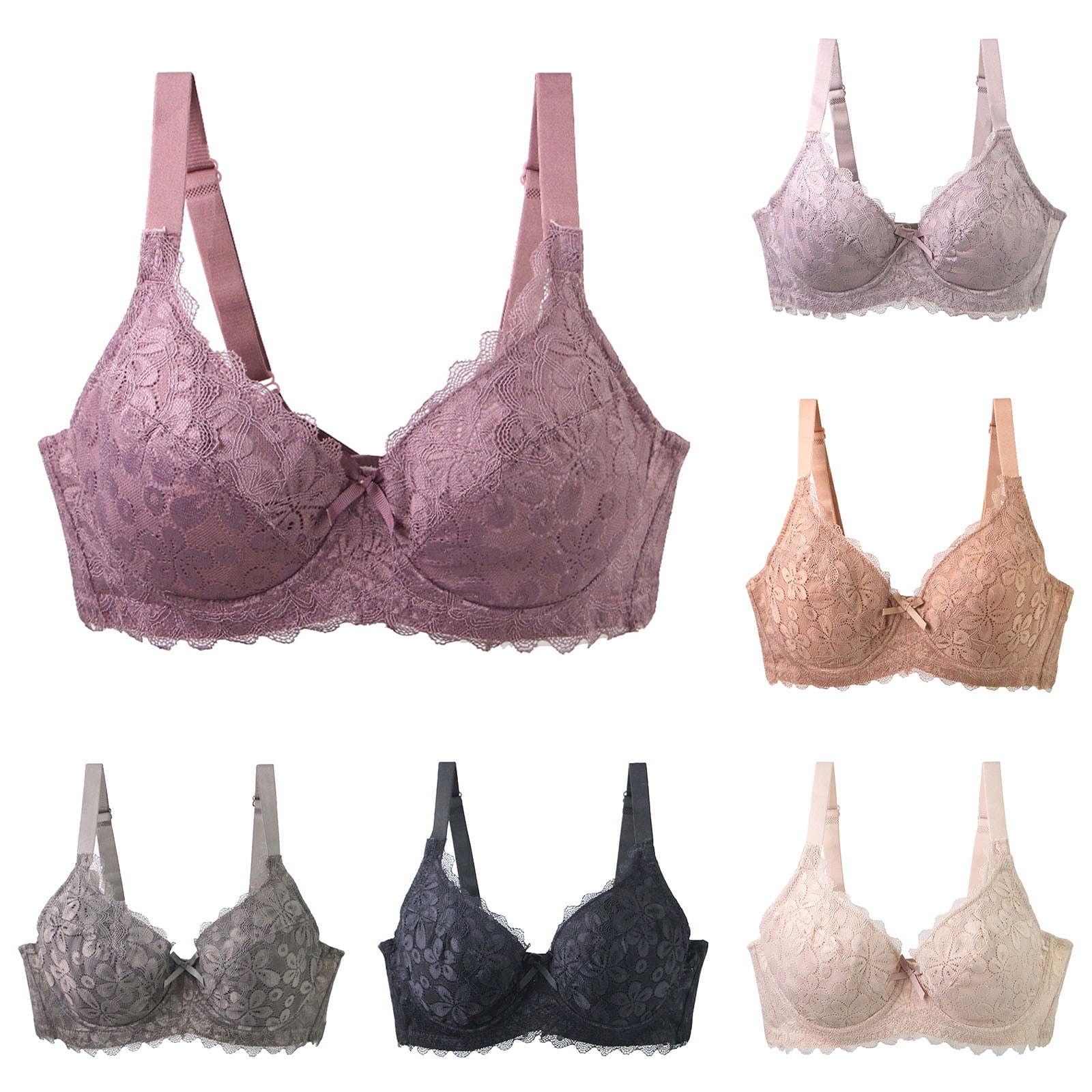 GEWSEY Sexy Lace Bras for Women Push Up V Neck Wireless Lined Comfort ...