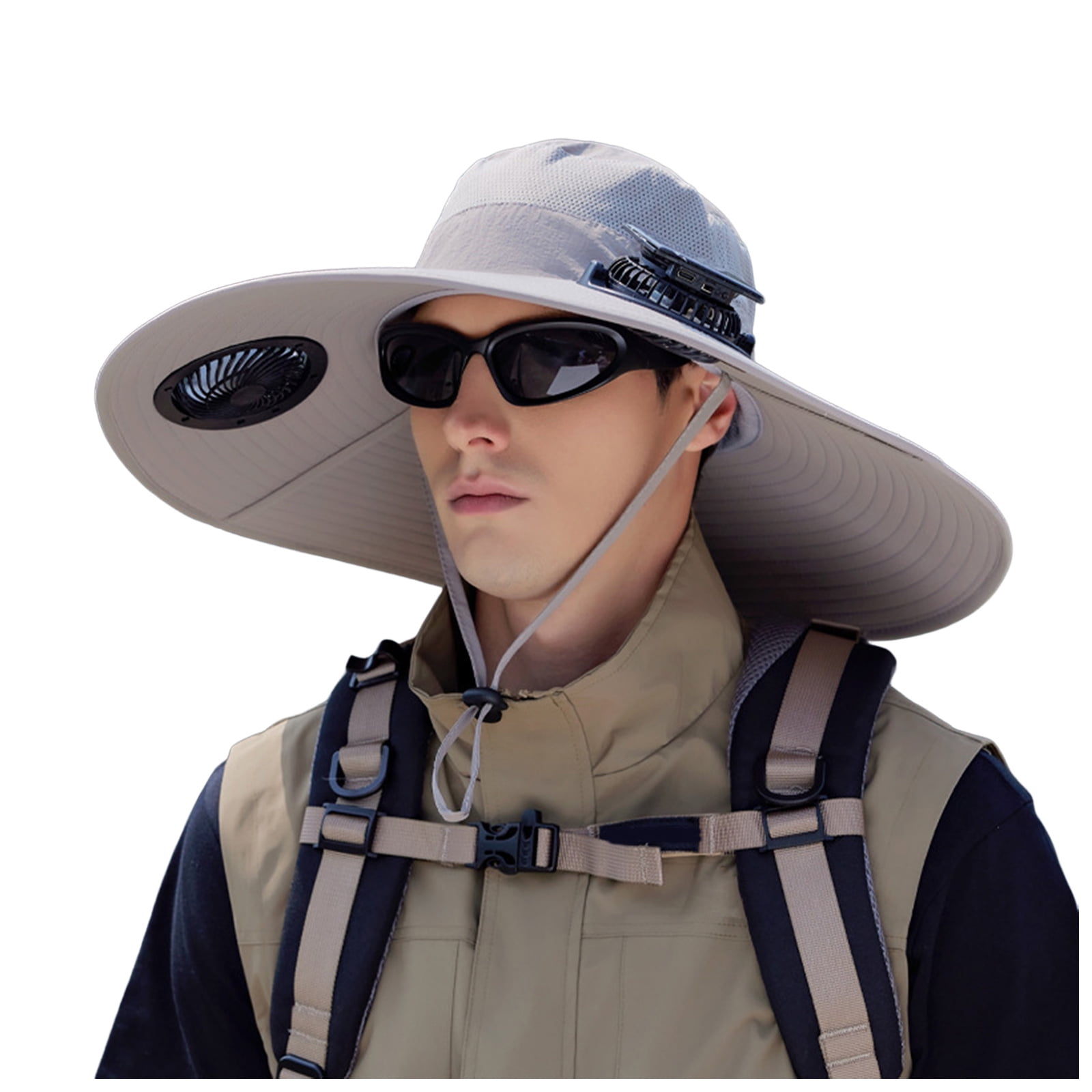GEWSEY Solar Powered Fan Hat for Men & Women Wide Brim Sun Protection with Built-in Fans UPF 50 ...
