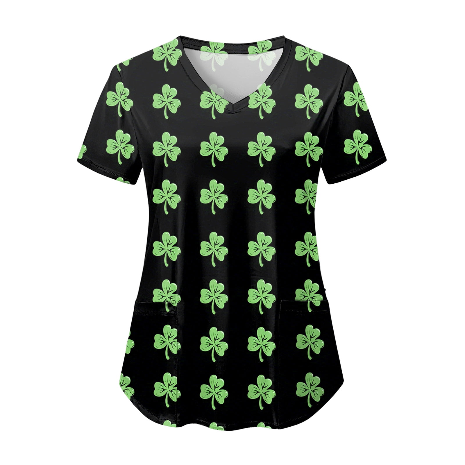 GEWSEY St Patricks Day Scrub Tops Women V-Neck Short Sleeve Holiday ...