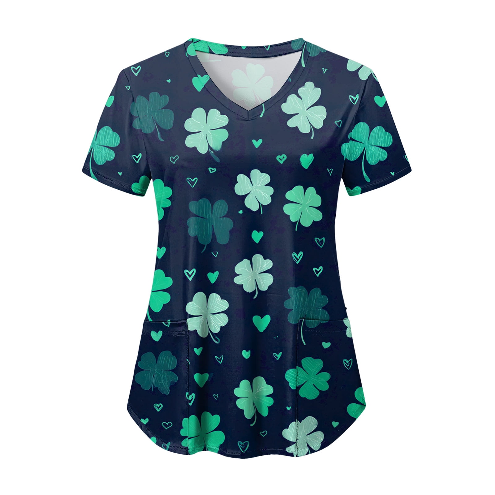 GEWSEY St Patricks Day Scrub Tops Women V-Neck Short Sleeve Holiday ...