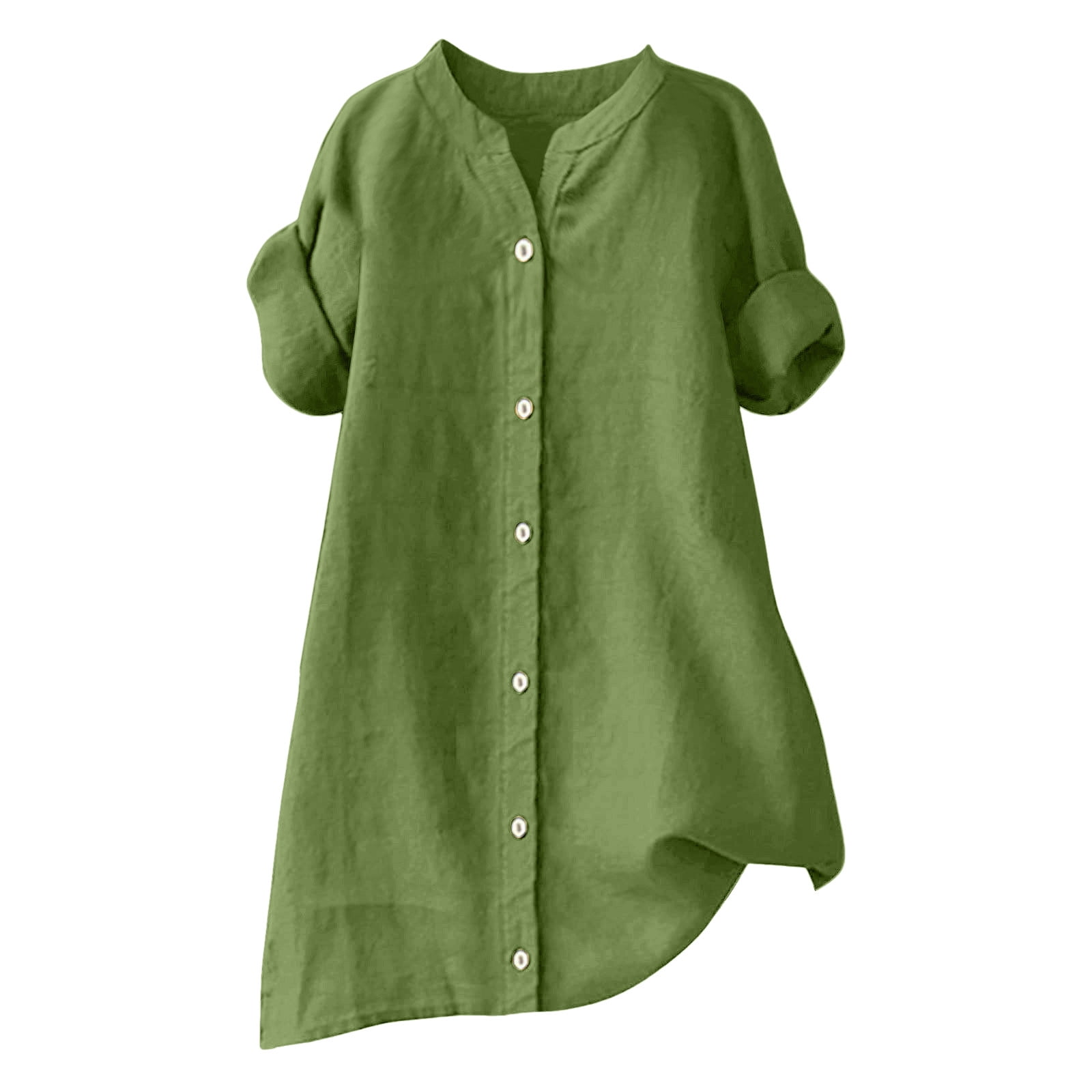 GEWSEY Summer Linen Work Tops for Women Trendy Button Down Plus Size V ...