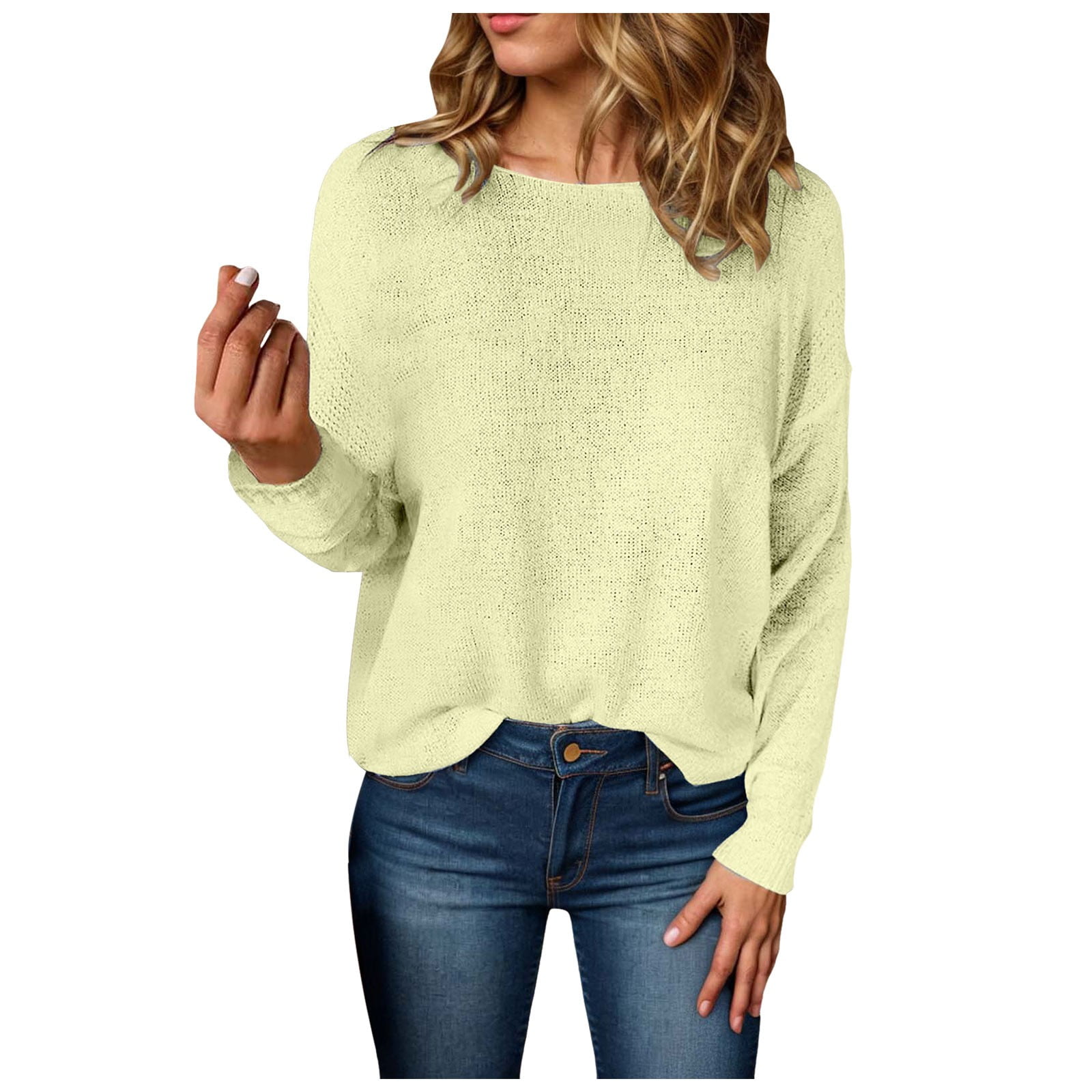 GEWSEY Sweaters for Women Long Sleeve Tops Soft Knit Crew Neck Pullover ...