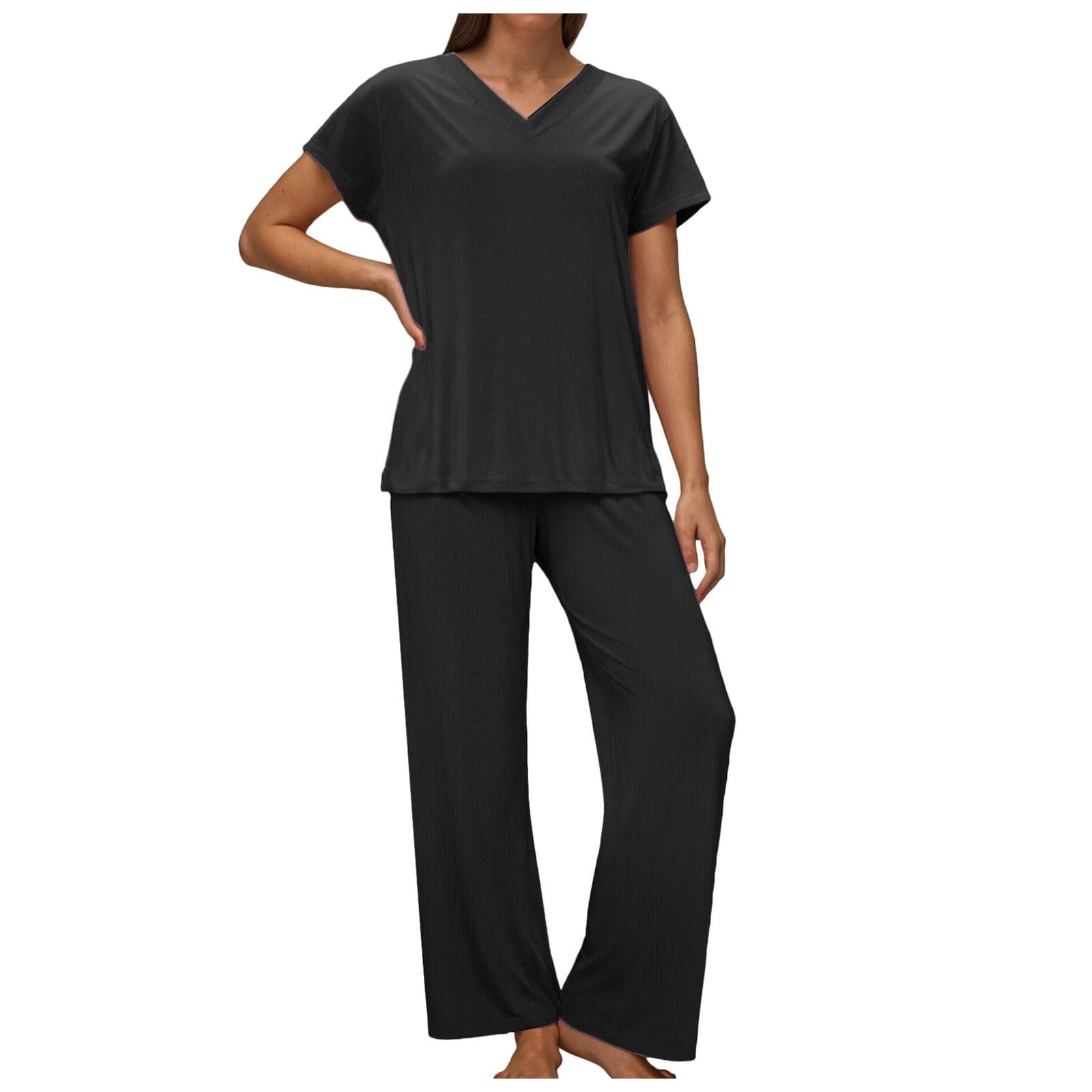 GEWSEY Two Piece Sets for Women Summer Outfits Lounge Sets V Neck Tops ...