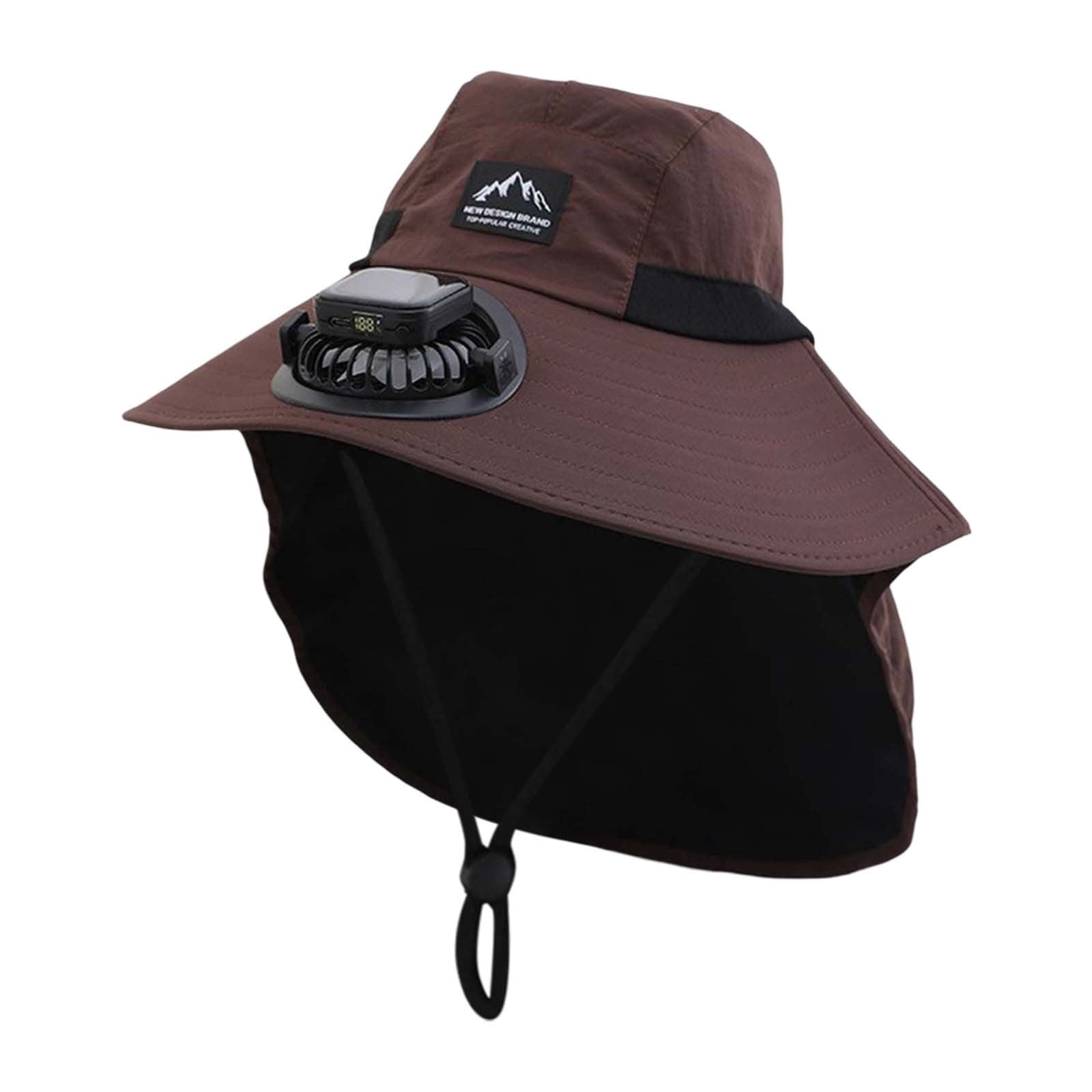 GEWSEY Wide Brim Solar Fan Outdoor Fishing Hat USB & Solar Powered Fan ...