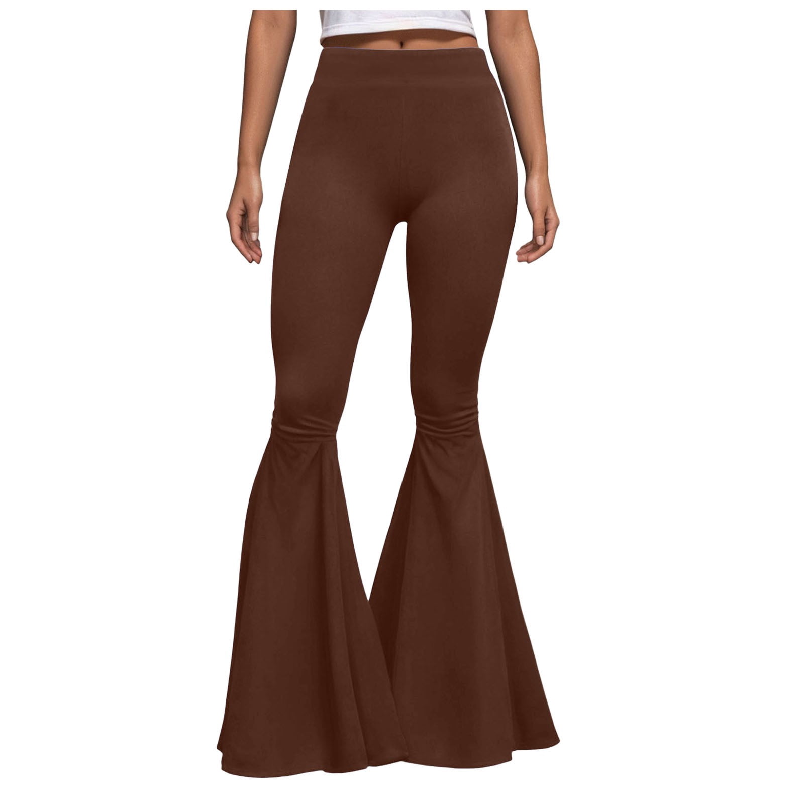 GEWSEY Women High Waisted Flare Pants Solid Color Fashion Pleated Bell ...