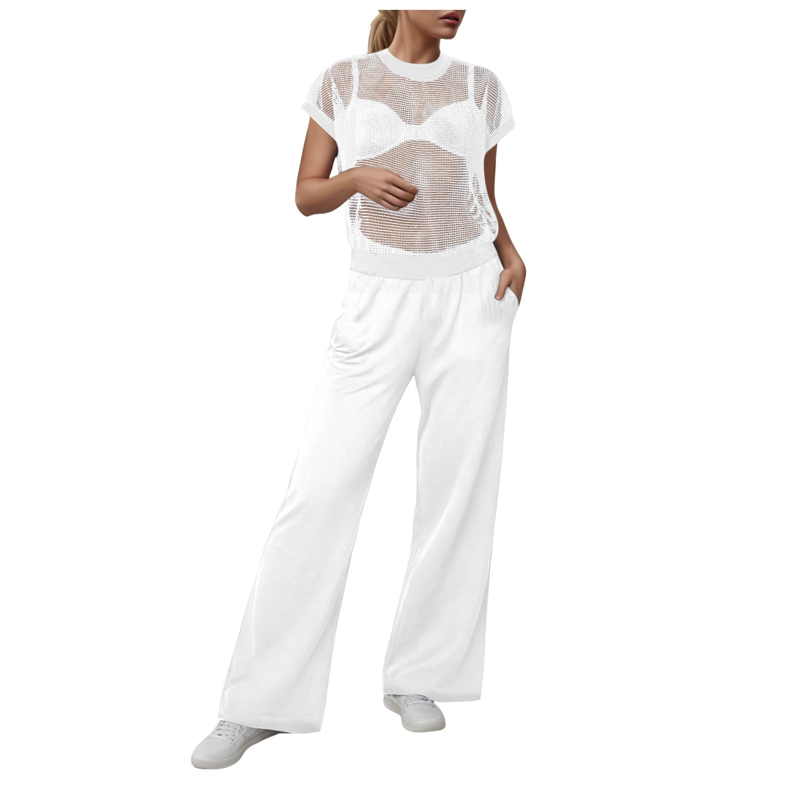 GEWSEY Women Sexy Cut Out Two Piece Outfits Crochet Sheer Knit Sweater ...