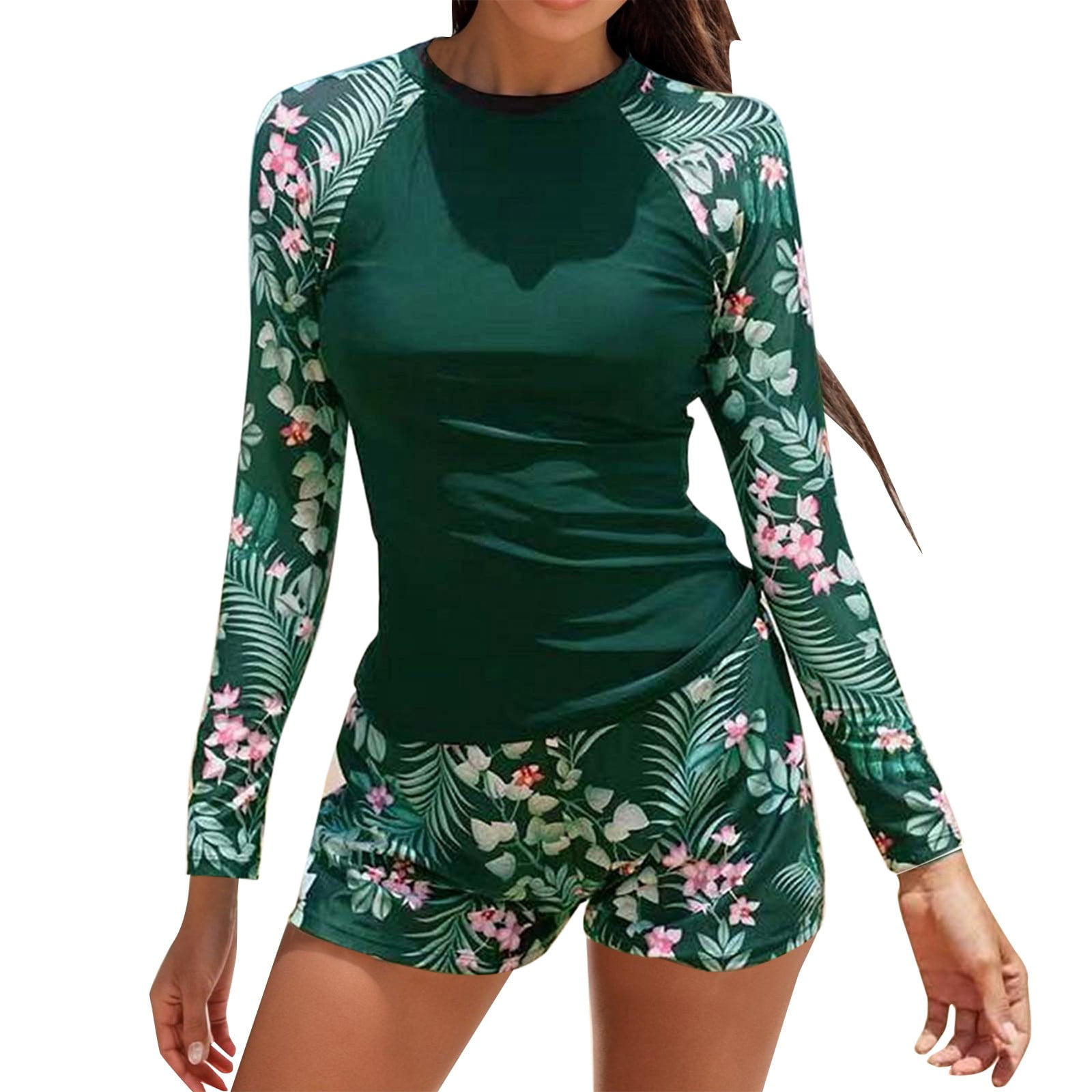 GEWSEY Women's Built in Bra Rash Guard Long Sleeve Swimwear UPF 50 Two ...