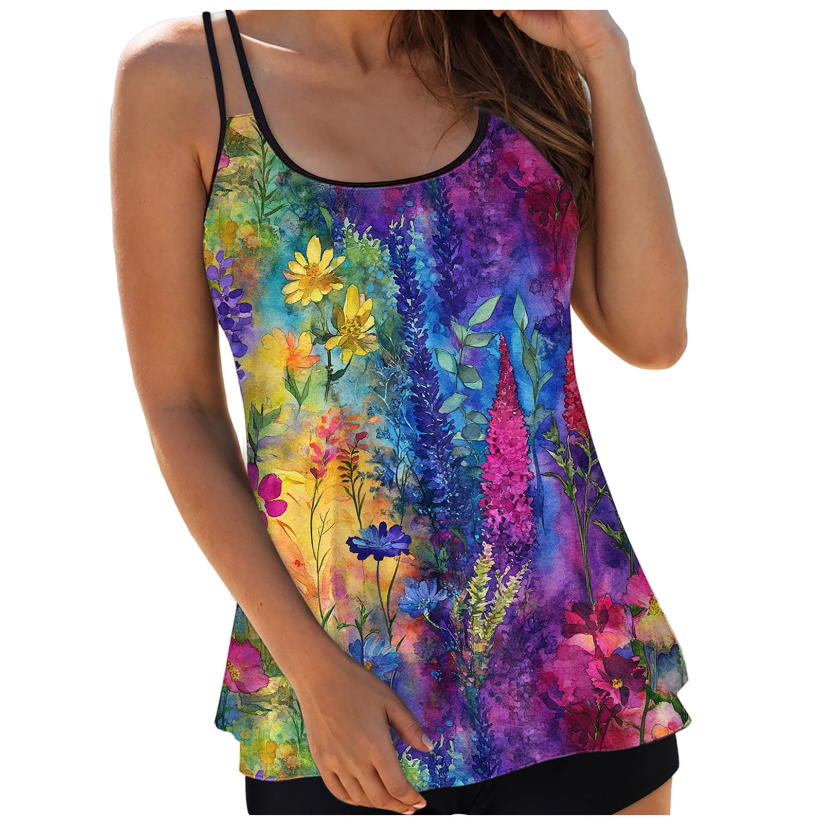 GEWSEY Women's Flowy Tankini Tops Only - Modest Bathing Suit Loose Fit Swimsuit Swim Tops for ...