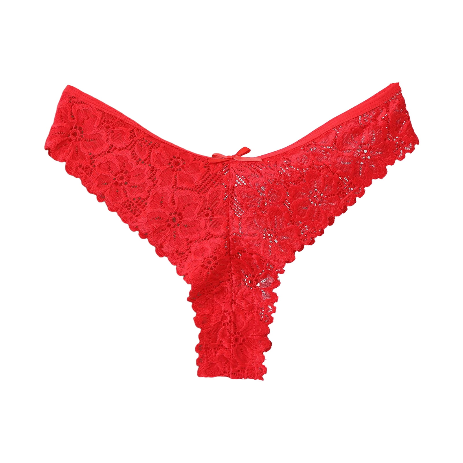 GEWSEY Women's Lace Bow Thongs T Back Low Waist Breathable Panties Sexy ...