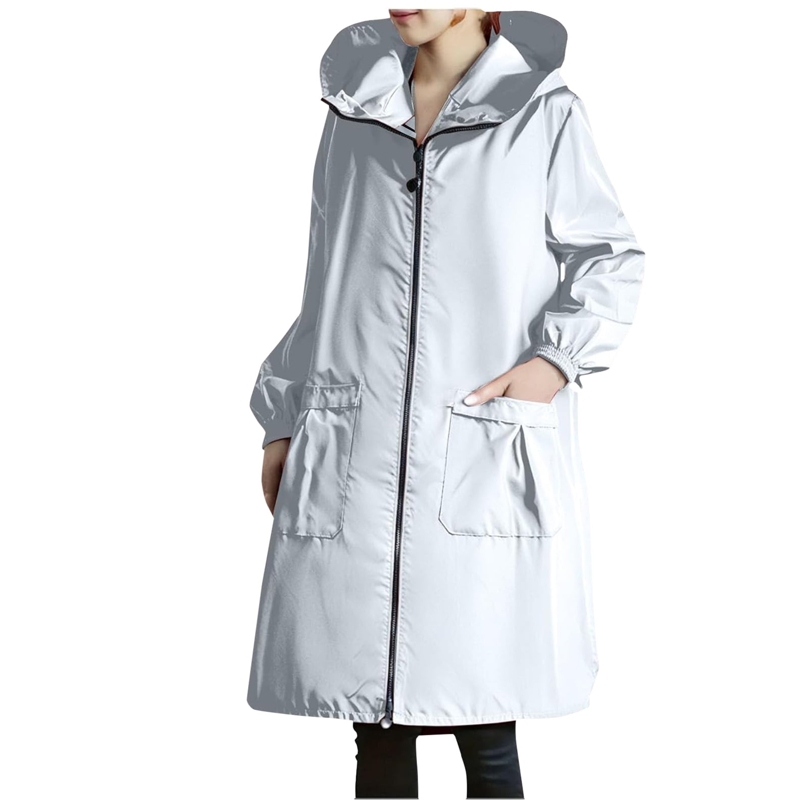 GEWSEY Women's Long Rain Jacket Waterproof Lightweight Hooded Raincoat ...