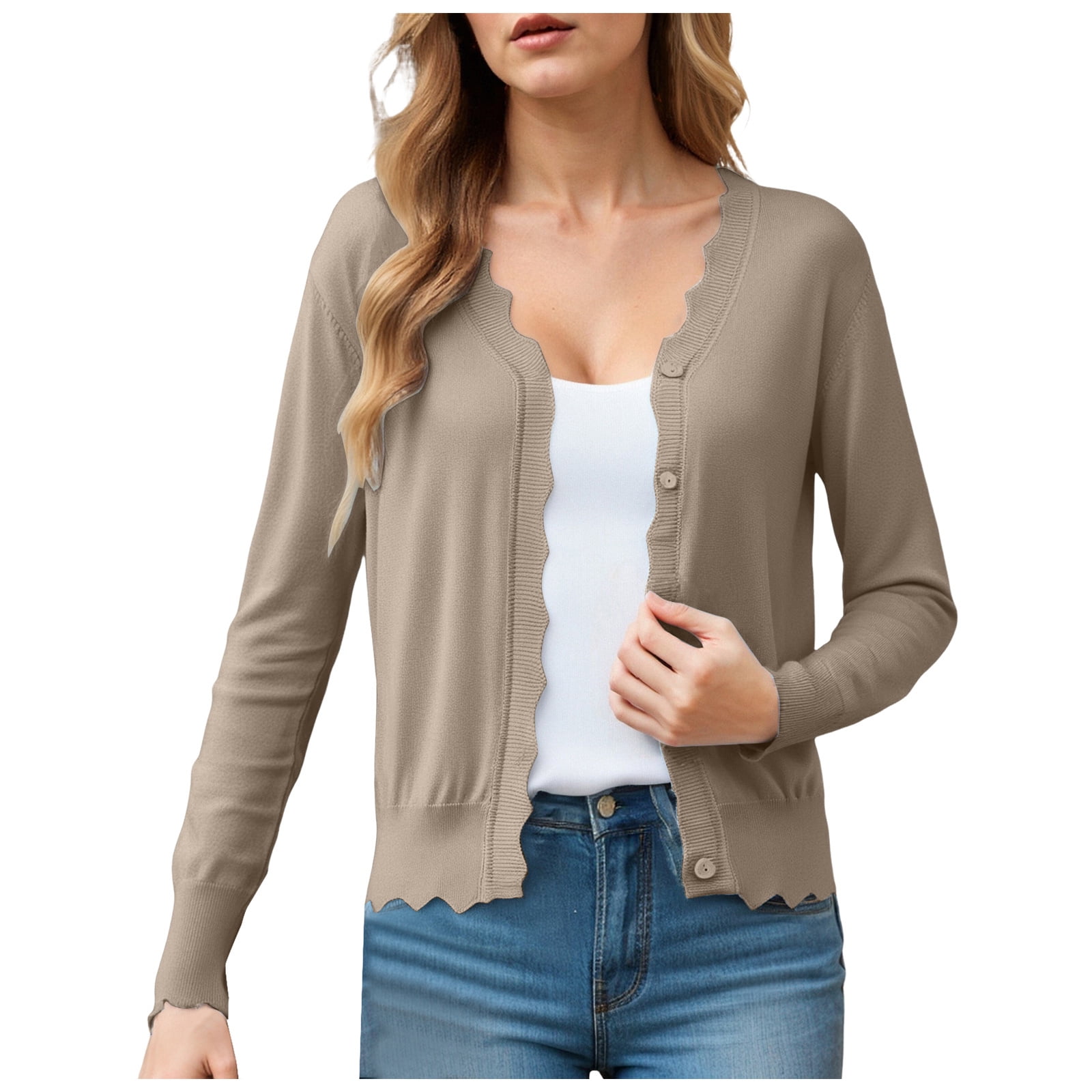 GEWSEY Women's Long Sleeve V-Neck Button Down Cardigan Knit Shrugs ...