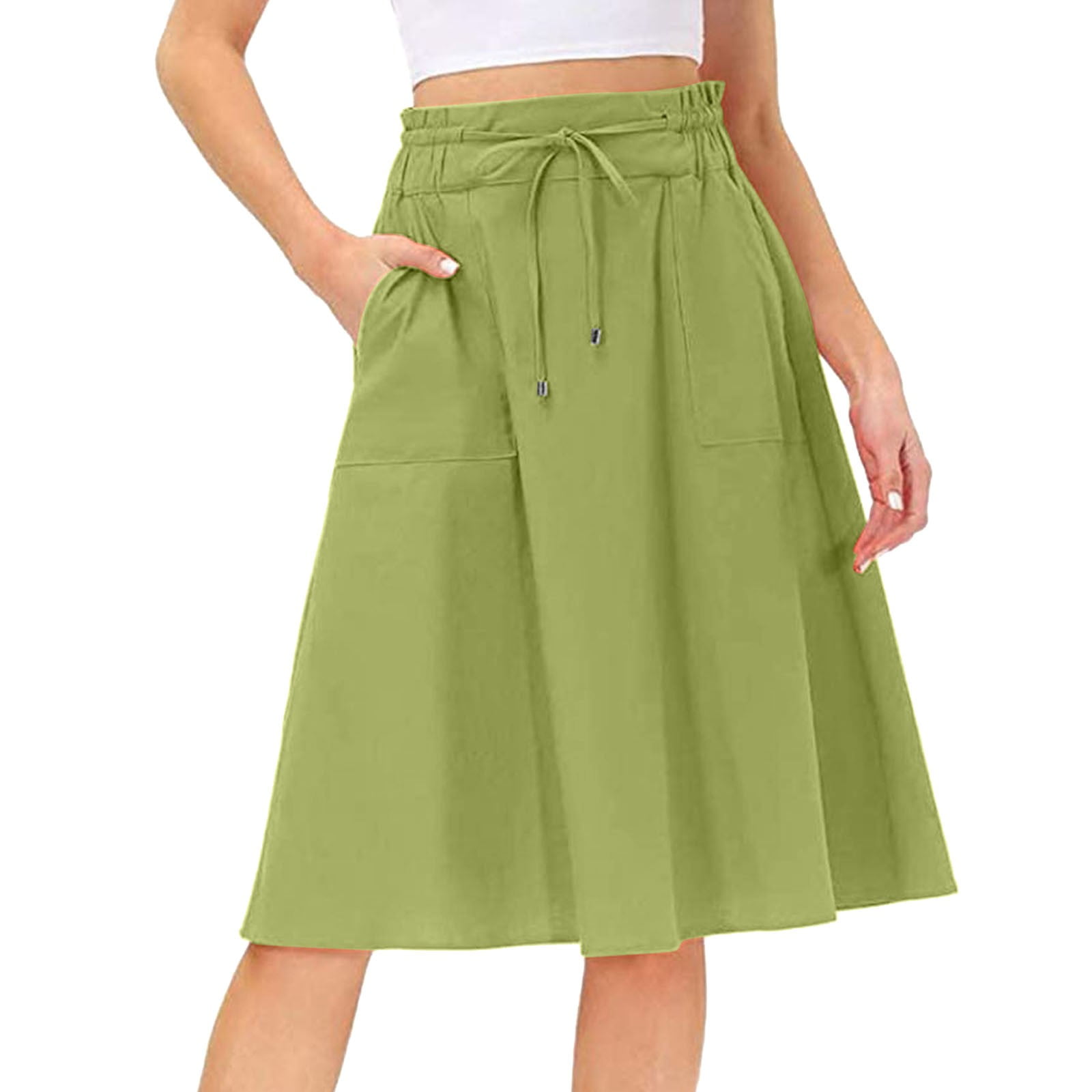 GEWSEY Women's Midi Length Skorts Skirts with Pockets Modest Skirts 28 ...