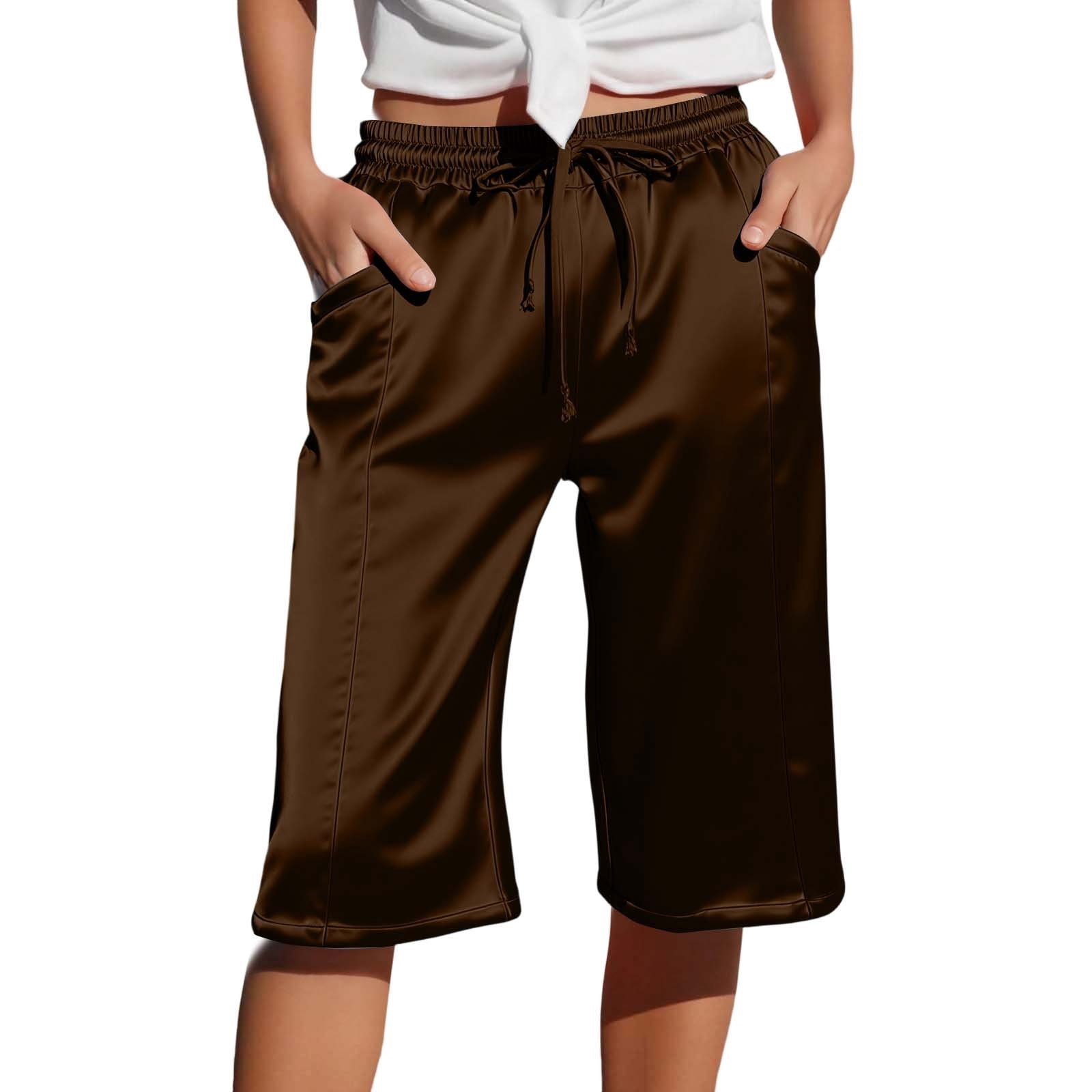 GEWSEY Women's Silk Satin Capri Pajamas Pants Loungewear Sleep Cropped ...