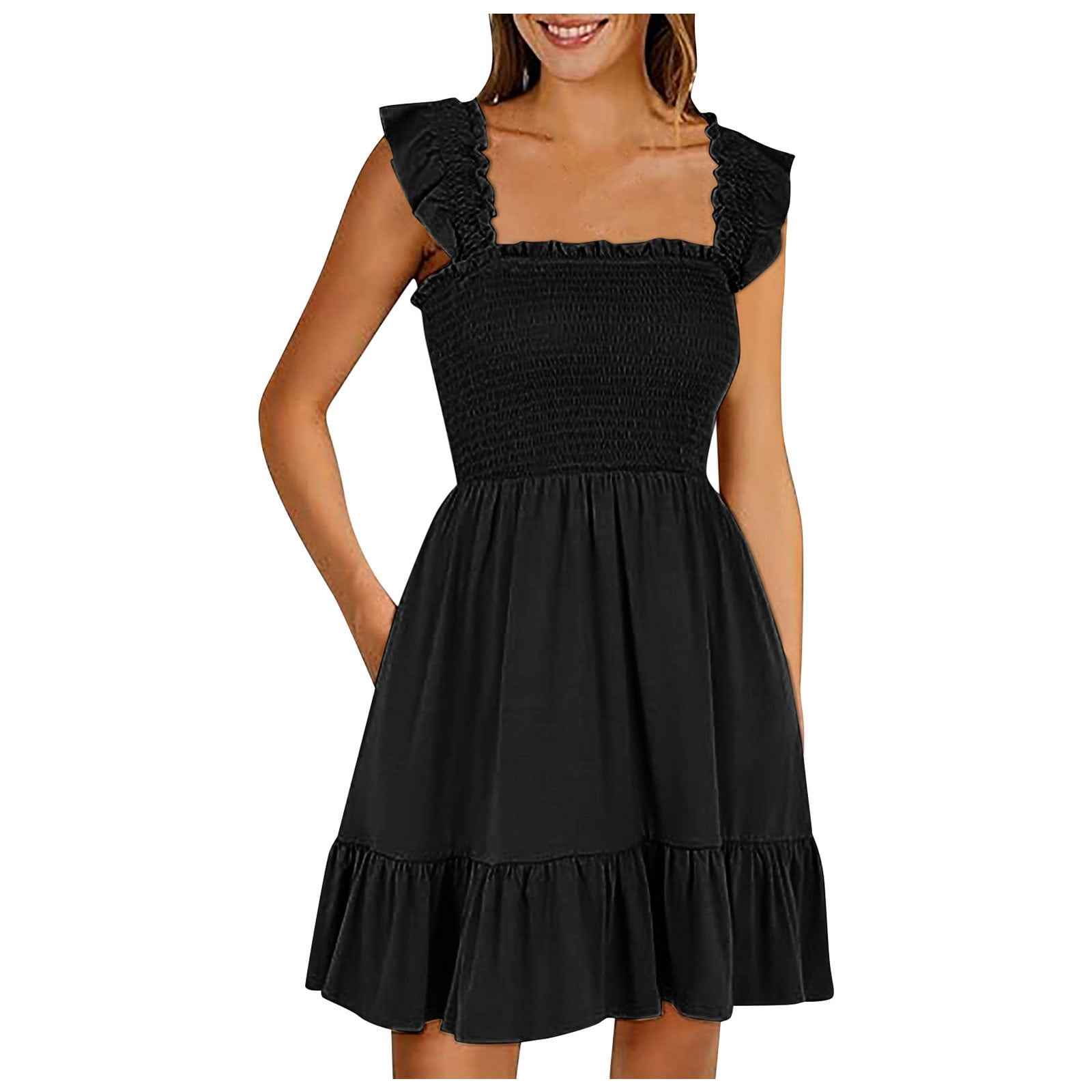 GEWSEY Women's Summer Casual Sleeveless Square Neck Dress 2025 Smocked ...