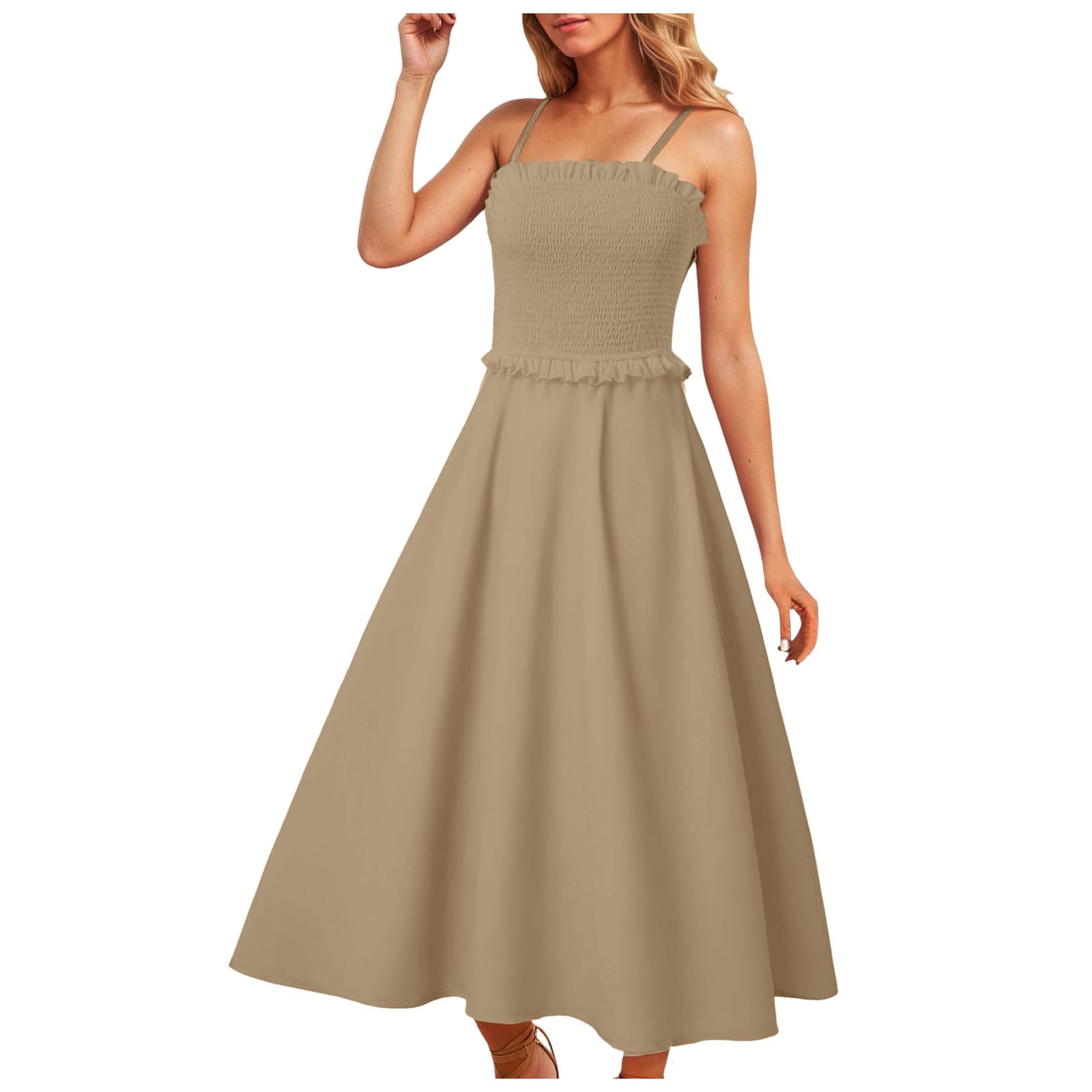 GEWSEY Women's Summer Strapless Midi Sundress Tube Off Shoulder Ruffle ...