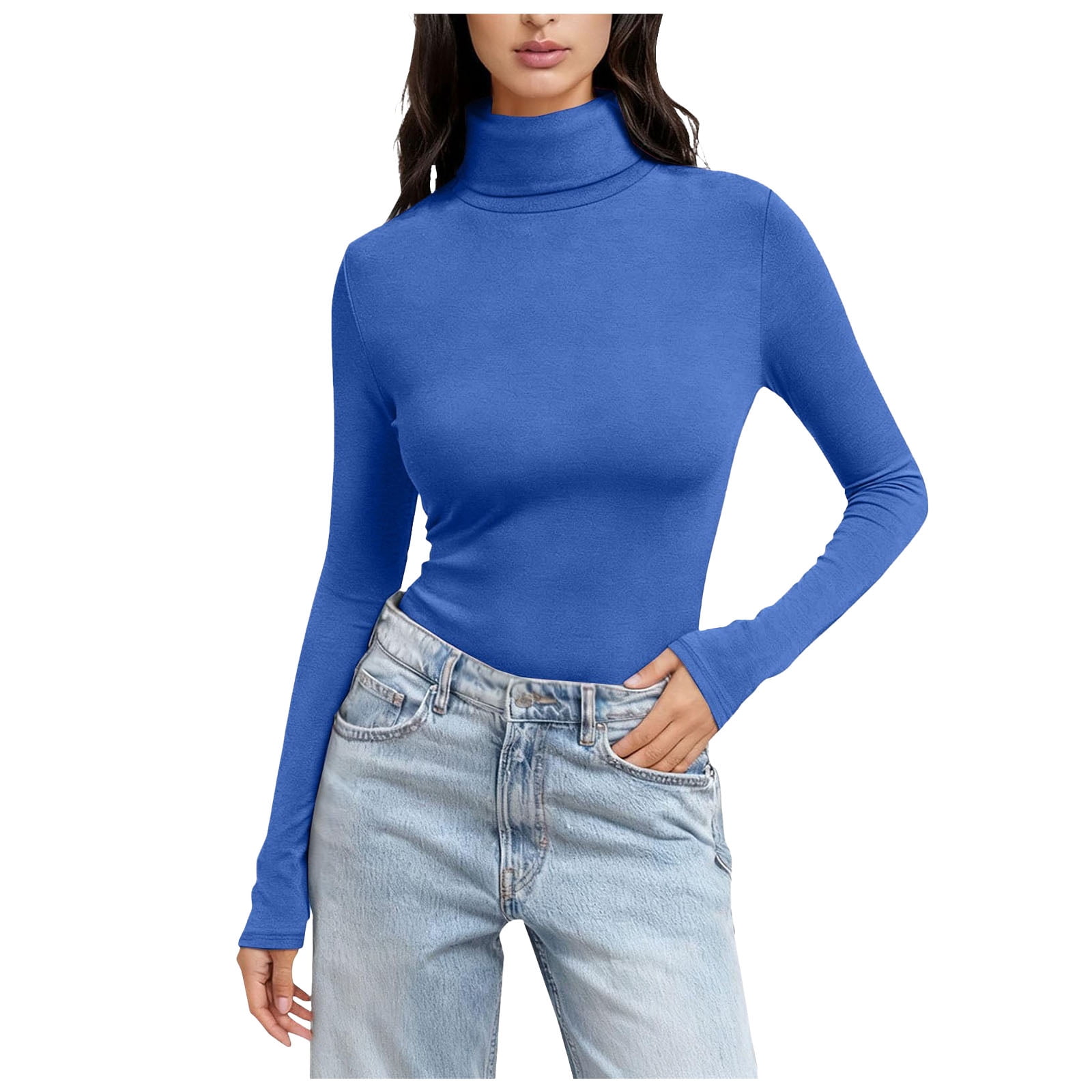 GEWSEY Women's Turtleneck Long Sleeve Shirts Spring Fashion Basic ...