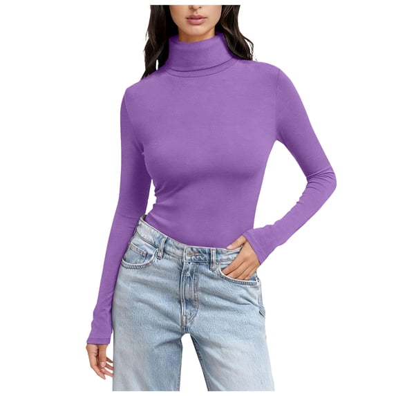 GEWSEY Women's Turtleneck Long Sleeve Shirts Spring Fashion Basic ...
