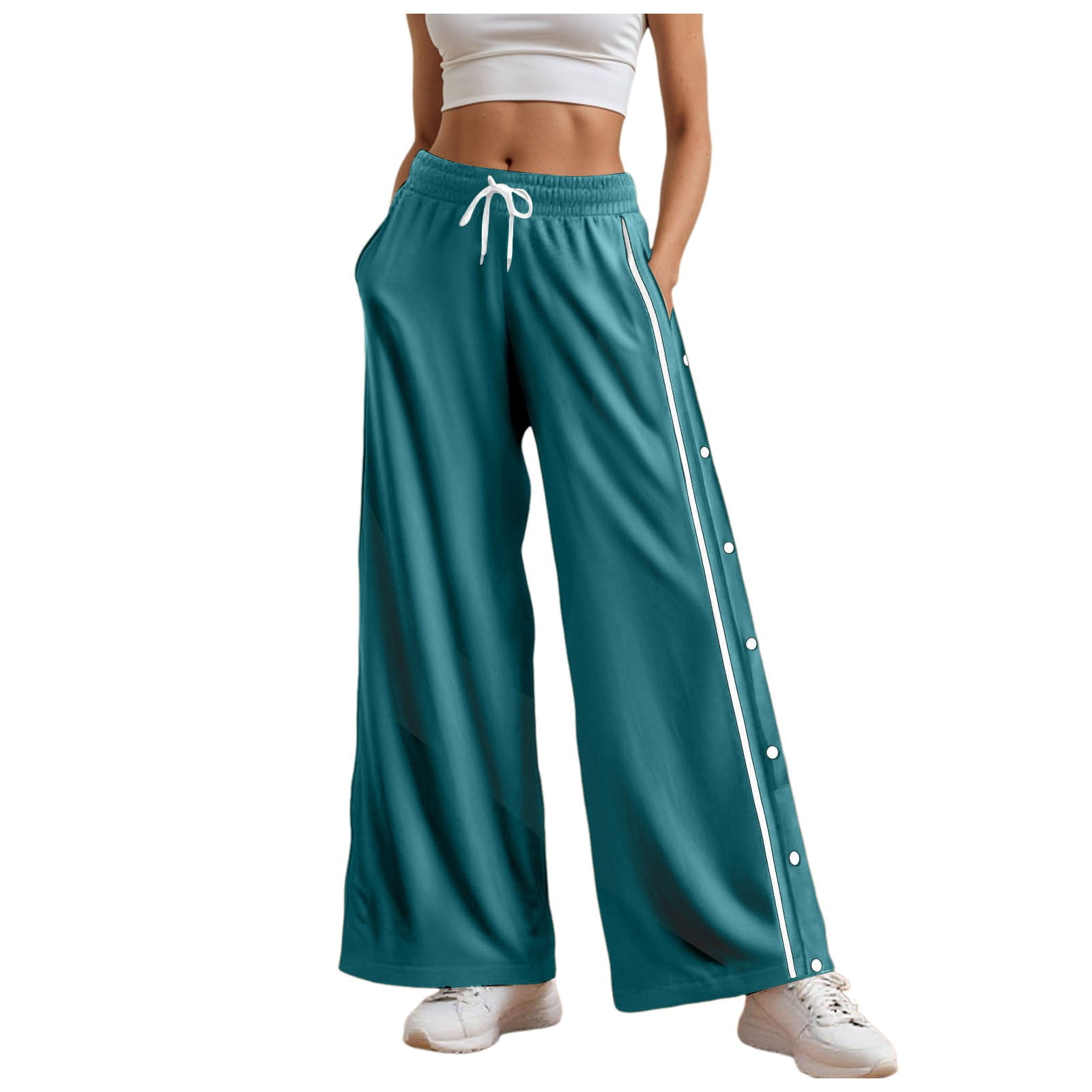 GEWSEY Women's Wide Leg Baggy Sweatpants Elastic Waist Tear Away Track ...