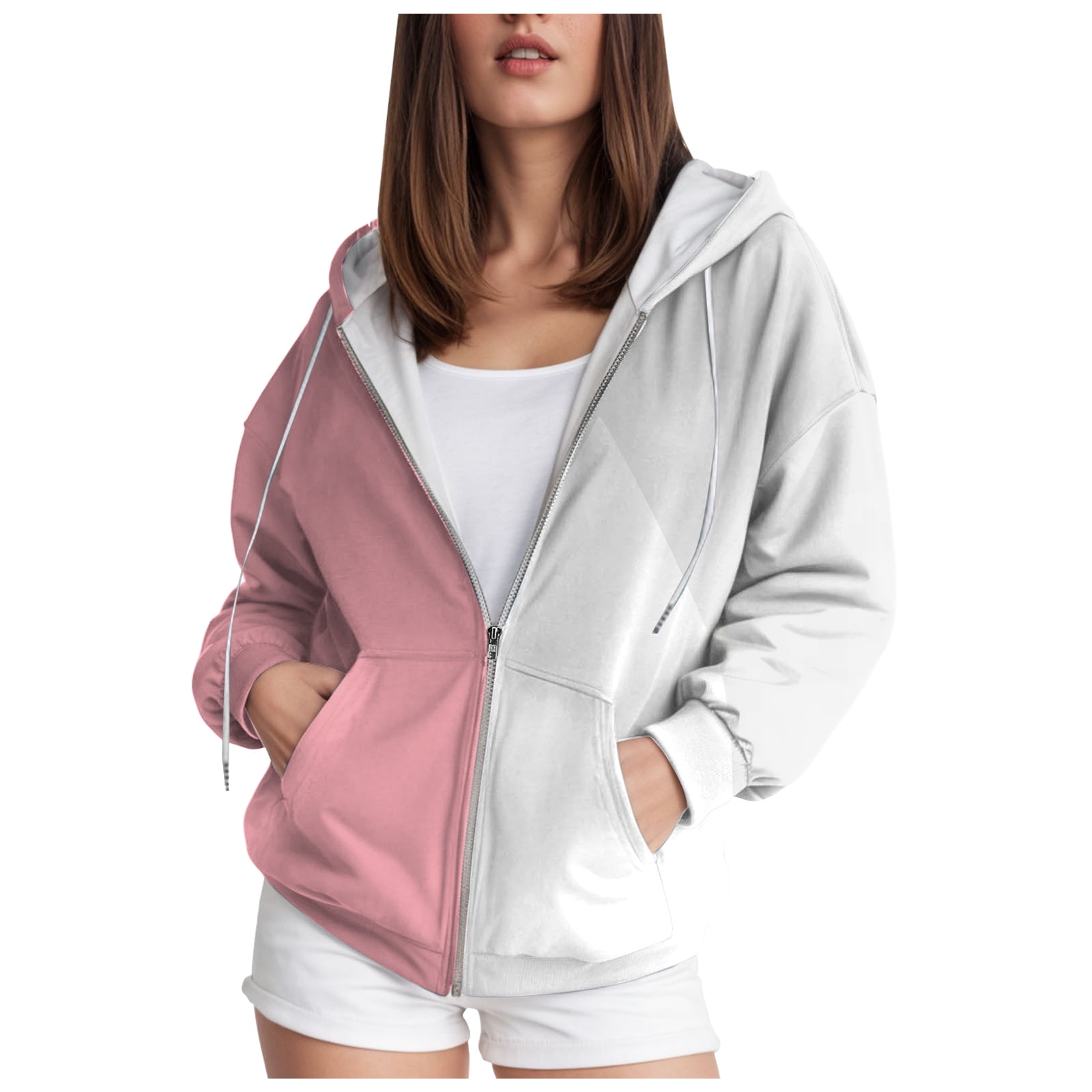 GEWSEY Womens Color Block Hoodies Fall Long Sleeve Sweatshirts Zip Up ...