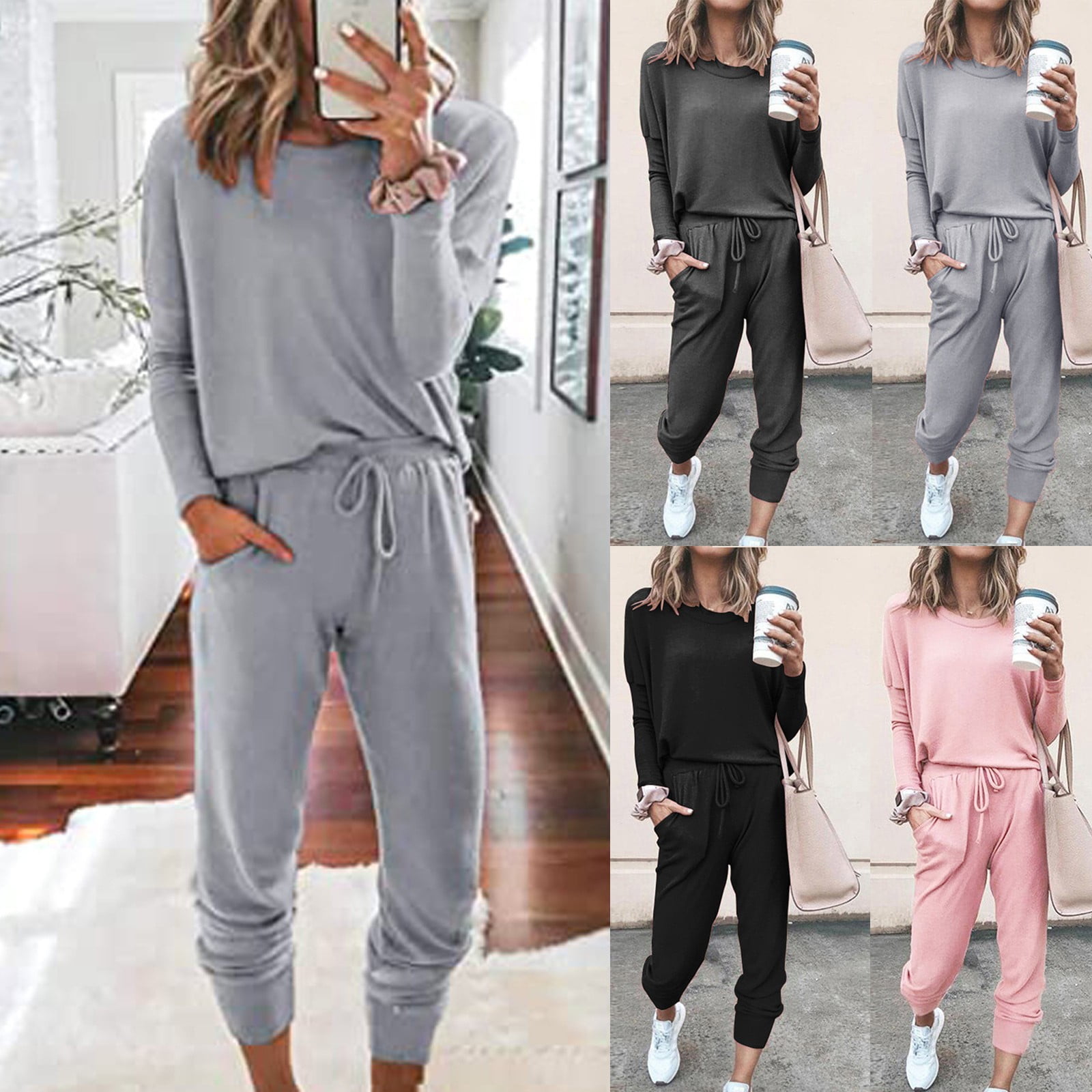GEWSEY Womens Fall Sweatsuits 2025 2 Piece Lounge Sets Trendy Solid ...