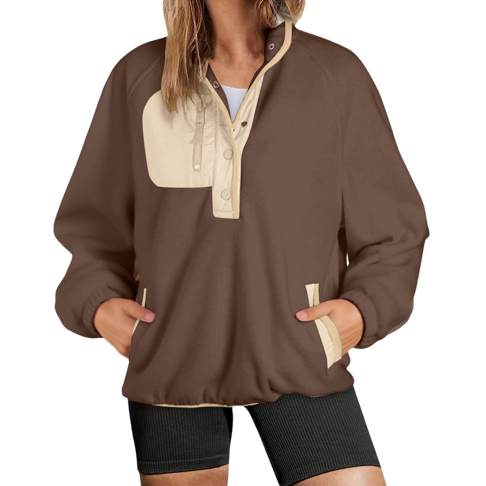 GEWSEY Womens Fleece Pullover Long Sleeve Sherpa Jacket Button Down ...