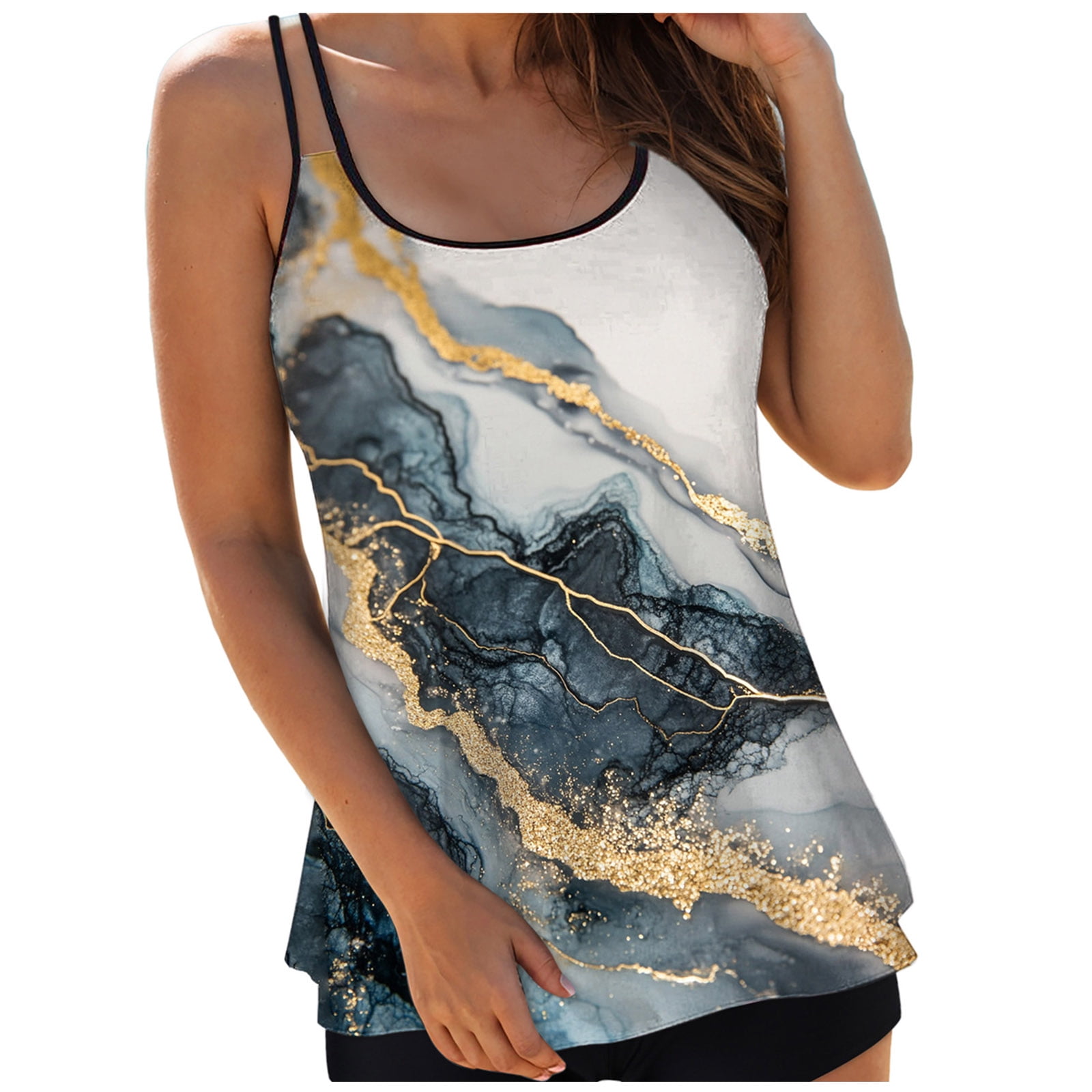 GEWSEY Womens Flowy Tankini Tops Only Modest Bathing Suit Loose Fit ...