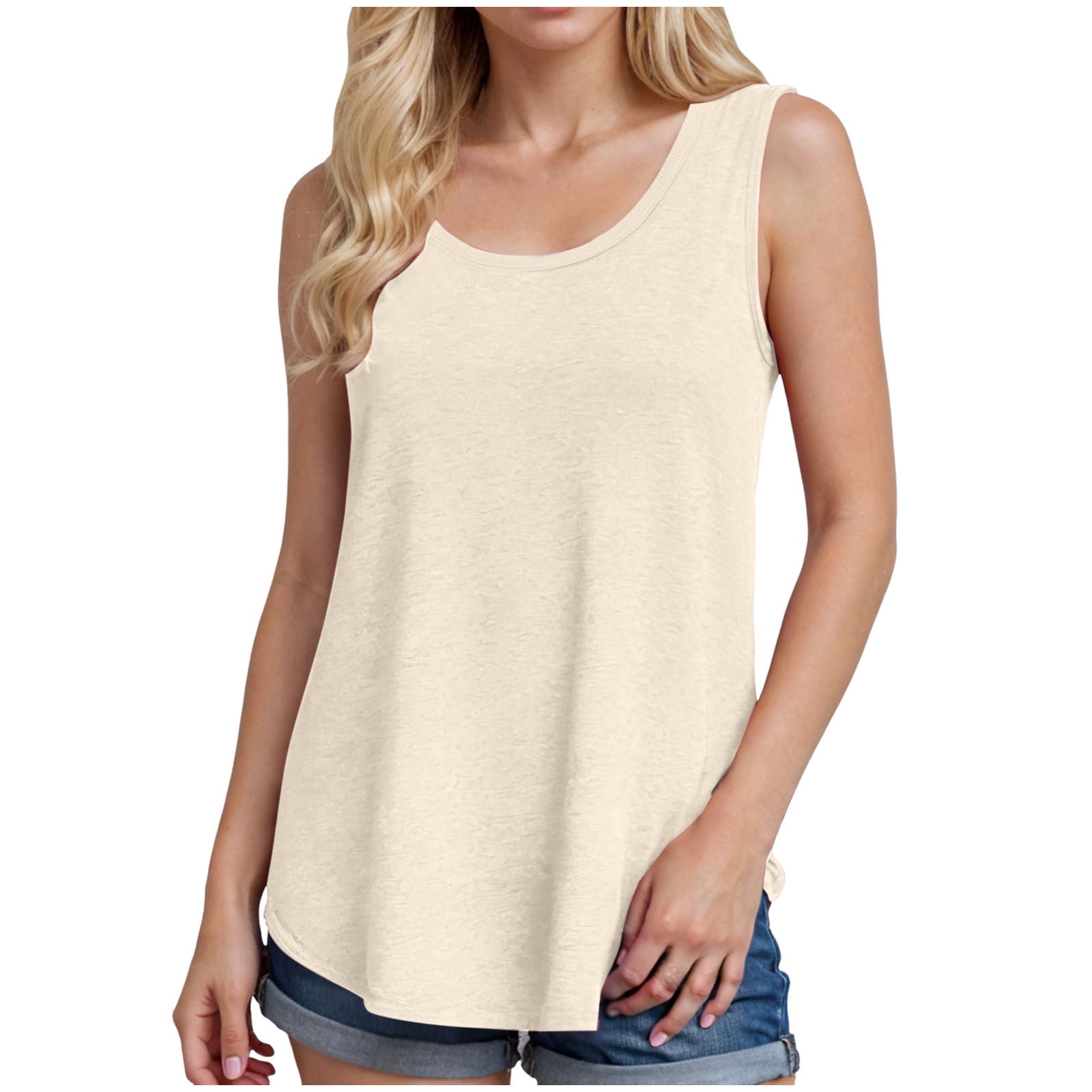GEWSEY Womens Loose Fit Casual Flowy Tank Tops Round Neck Trendy ...